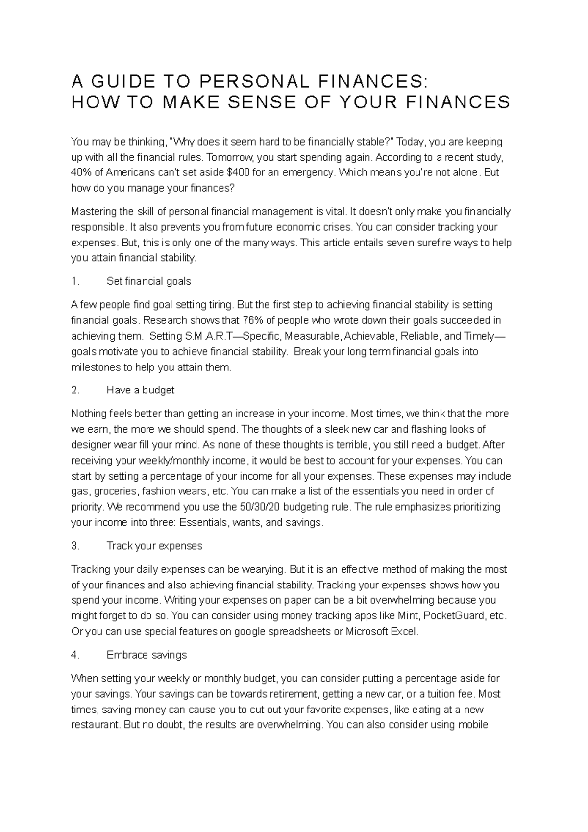 A Guide TO Personal Finances - A G U I D E T O P E R S O N A L F I N A ...