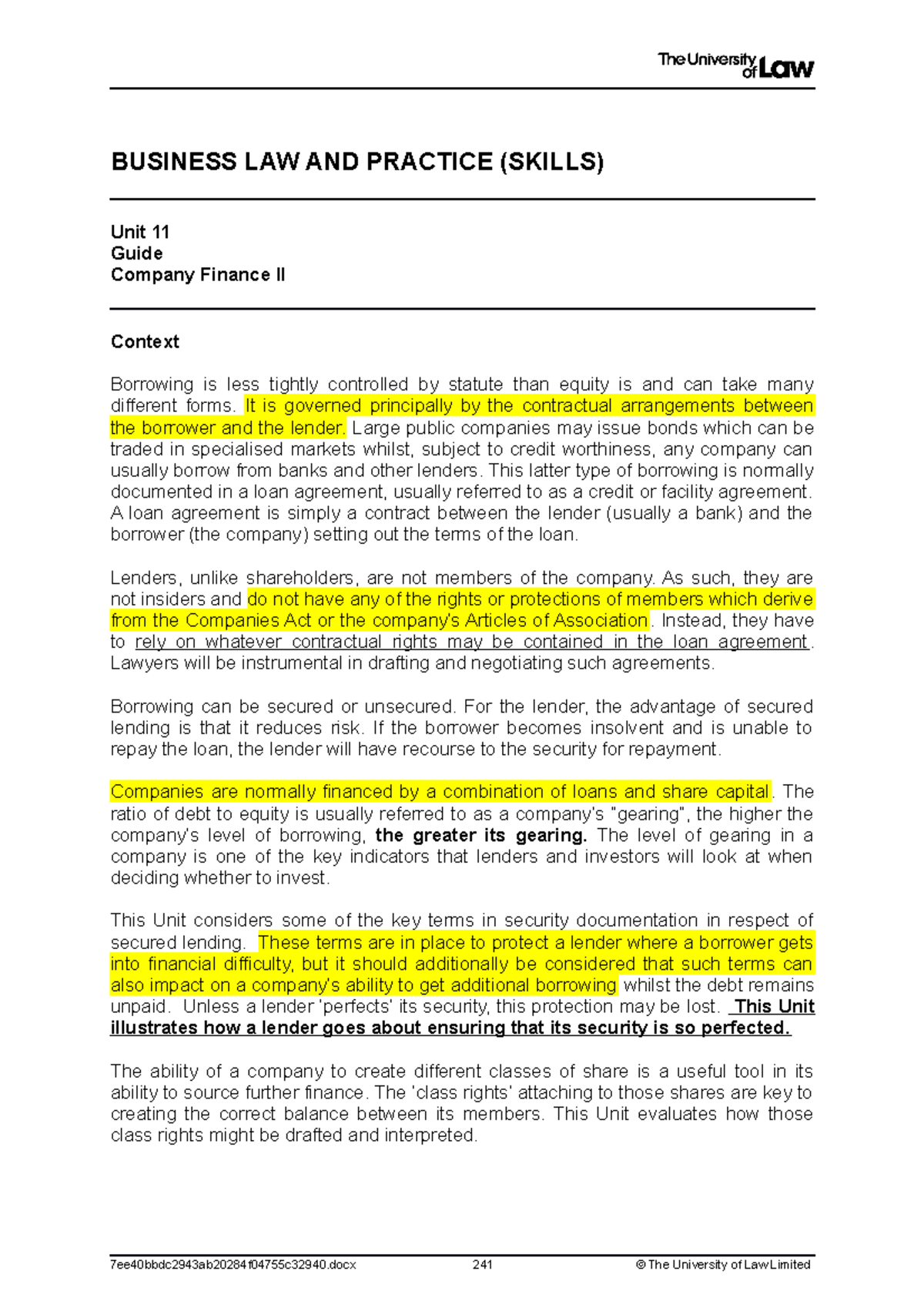 Business law and Practice 11 - company finance 2 - BUSINESS LAW AND ...