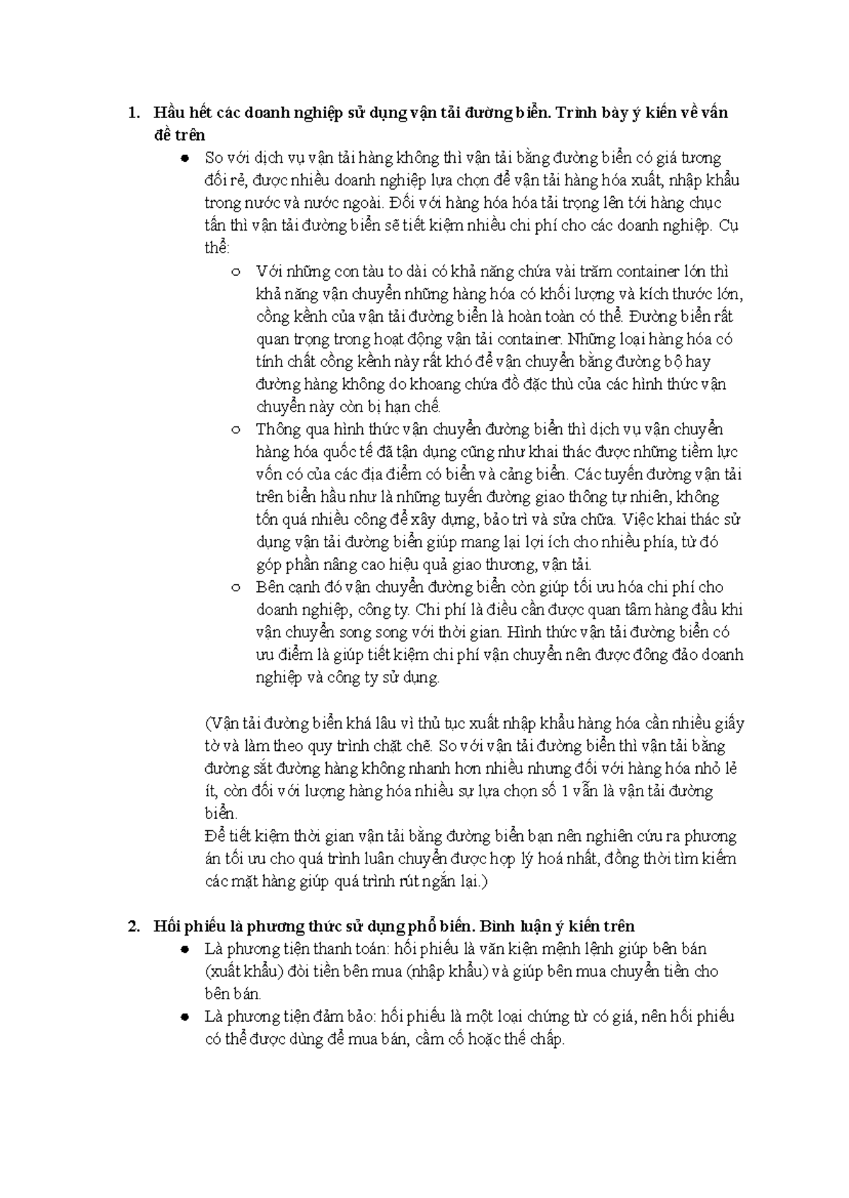 Câu hỏi thực tế TTQT - FDVB - 1. Hầu hết các doanh nghiệp sử dụng vận ...