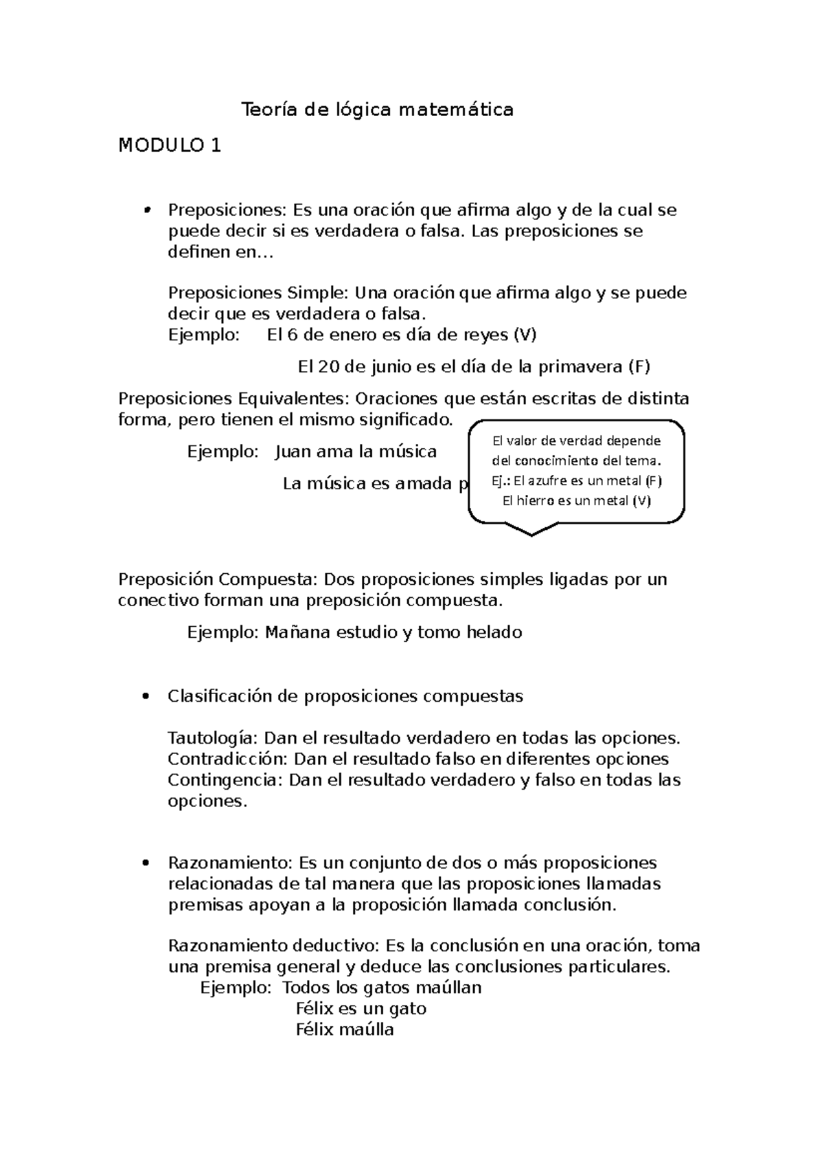 Resumen logica matematica - Teoría de lógica matemática MODULO 1 ...