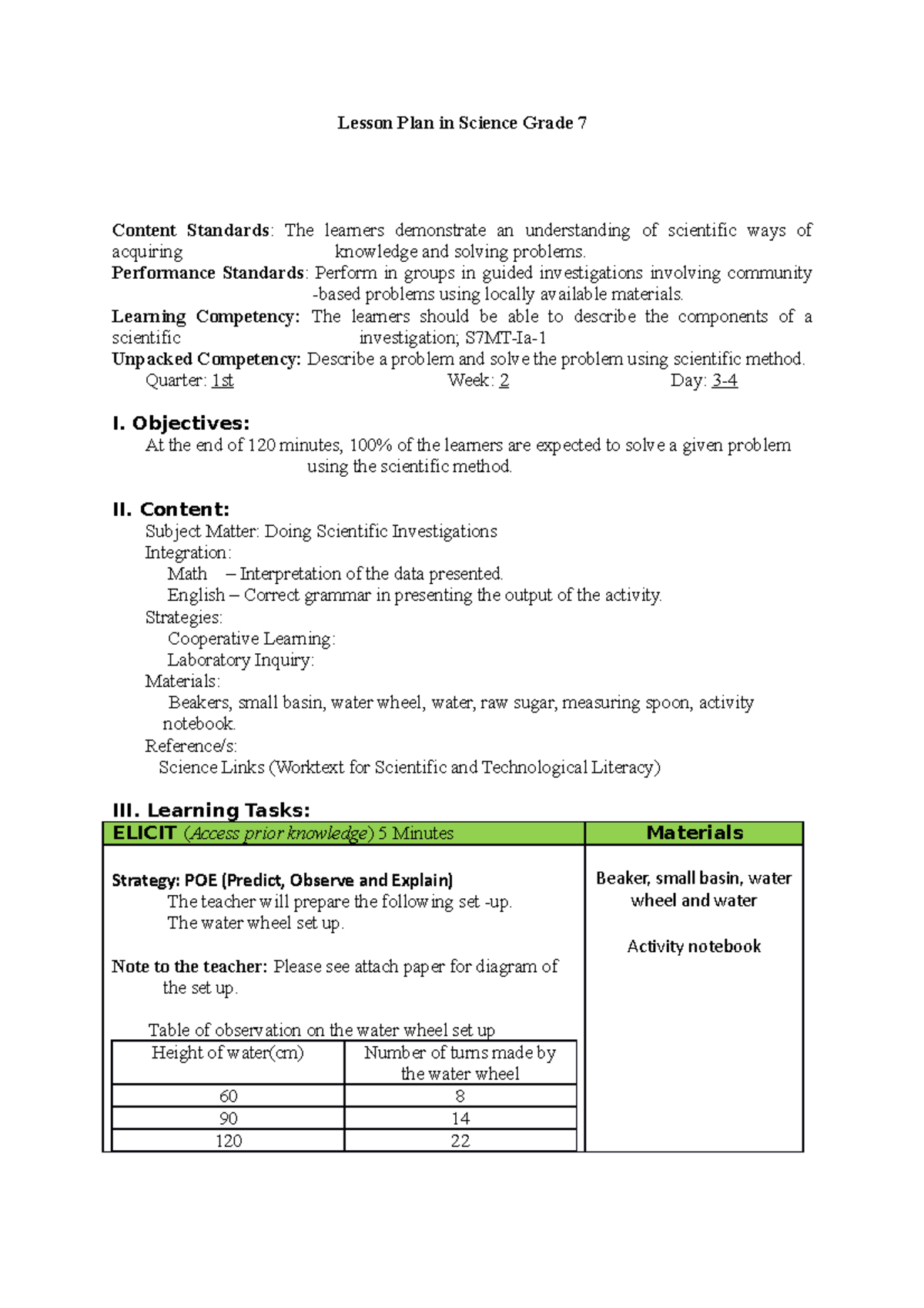 1 - essay - Lesson Plan in Science Grade 7 Content Standards: The ...