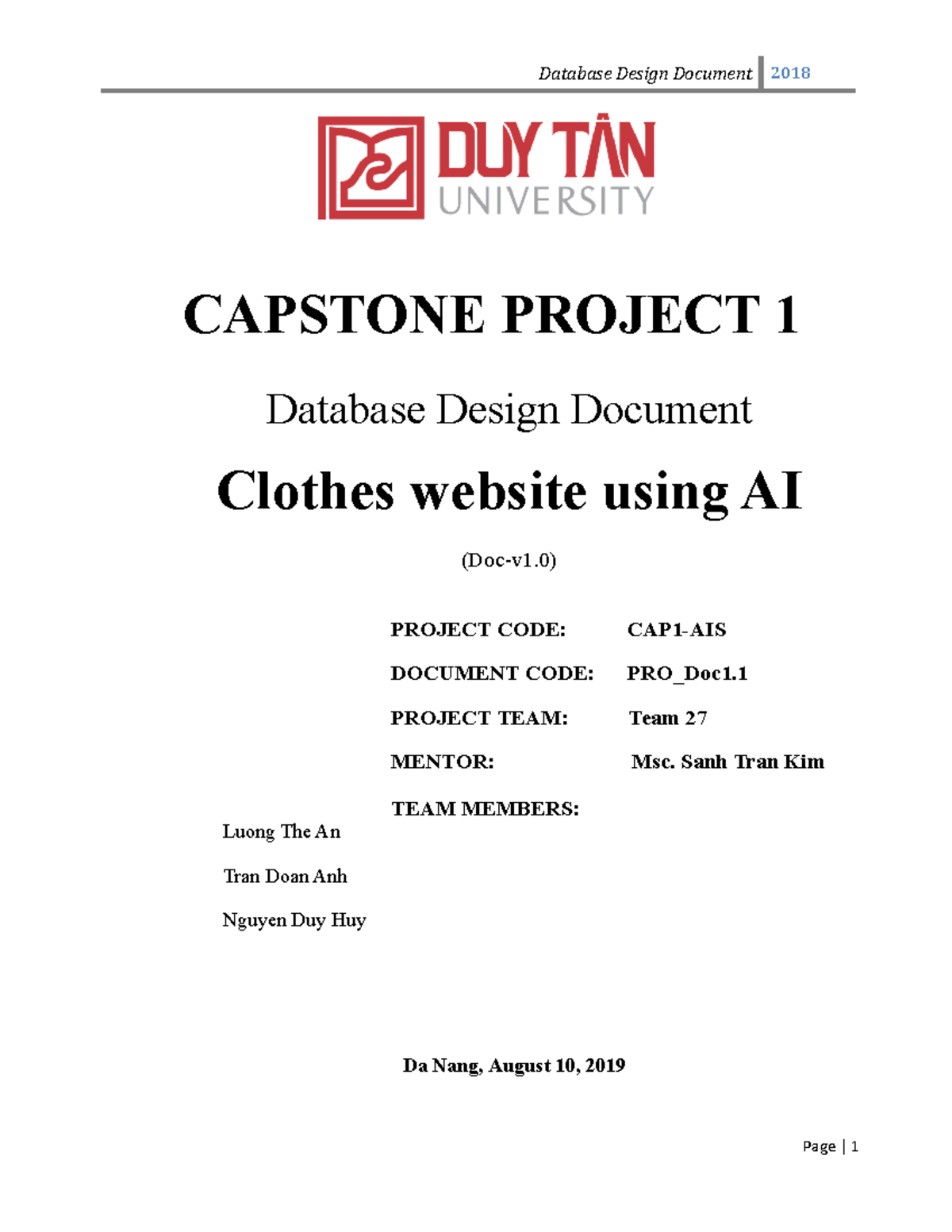 Database Design Document V1 - CAPSTONE PROJECT 1 Database Design ...