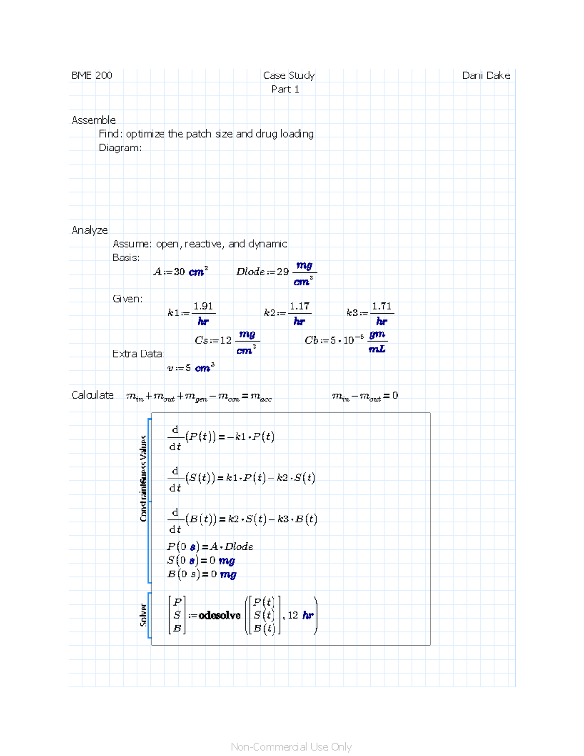 BME 200 Case Study - Part 1 Assemble Find: optimize the patch size and drug loading Diagram ...