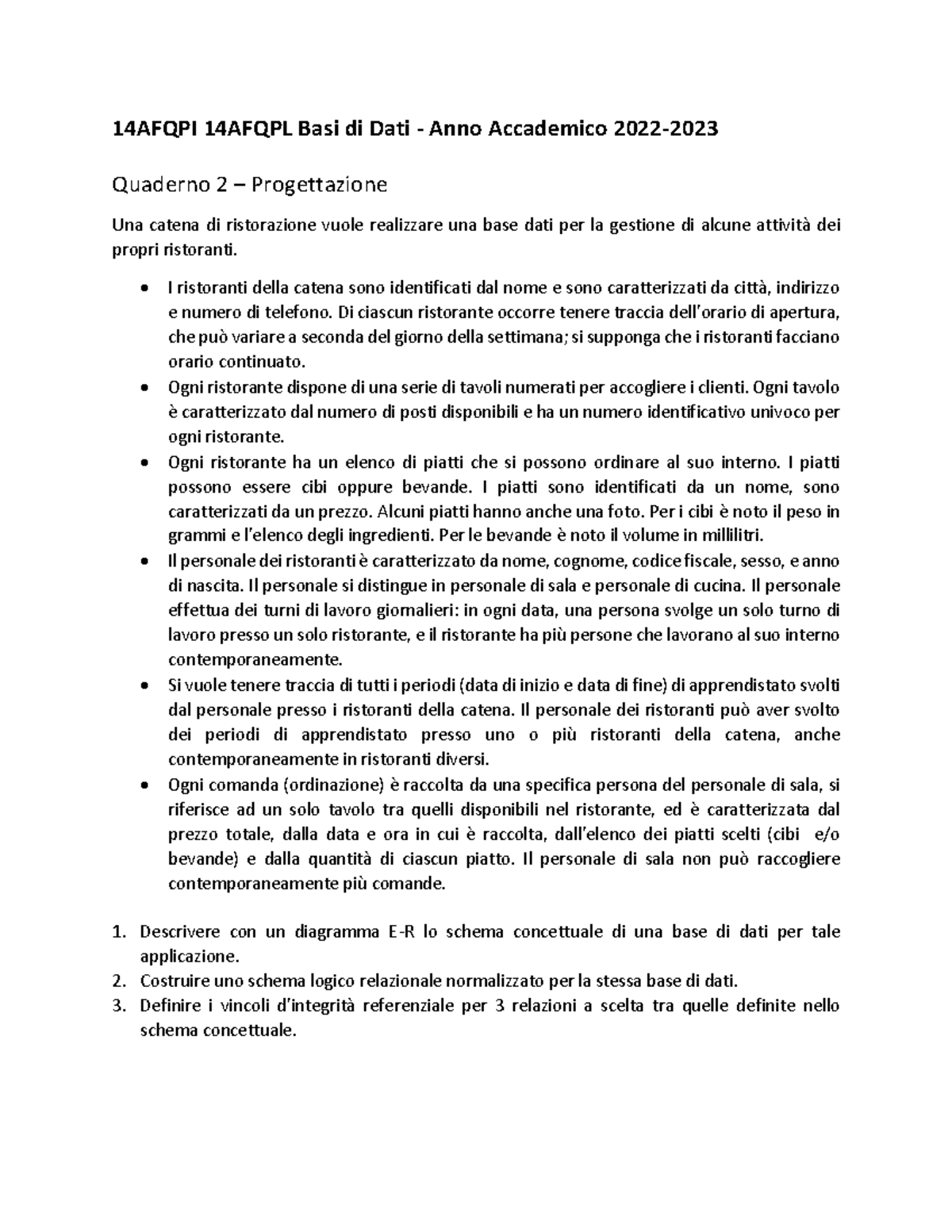 Foglio 2 basi di dati - Basi di dati - 14AFQPI 14AFQPL Basi di Dati ...