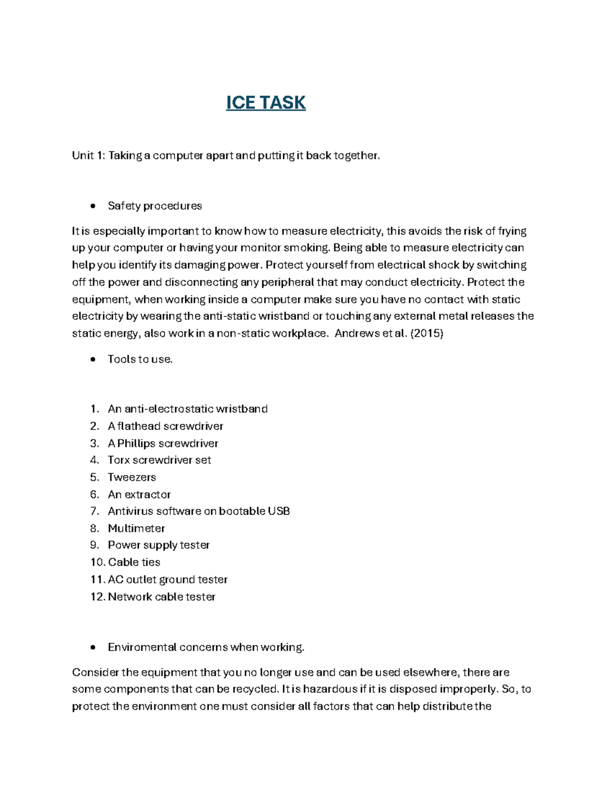 ICE 1 - pp1 - ICE TASK Unit 1: Taking a computer apart and putting it ...