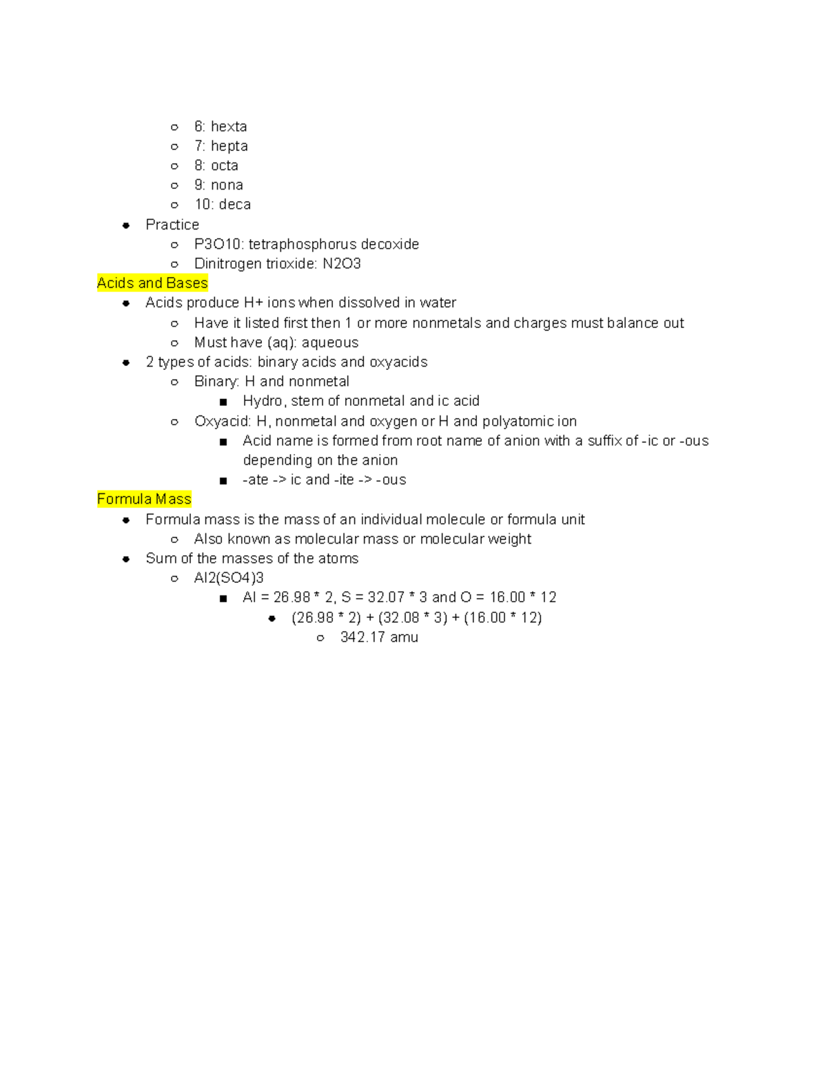 Chem ch 5 lec notes pt 4 - 6: hexta 7: hepta 8: octa 9: nona 10: deca ...