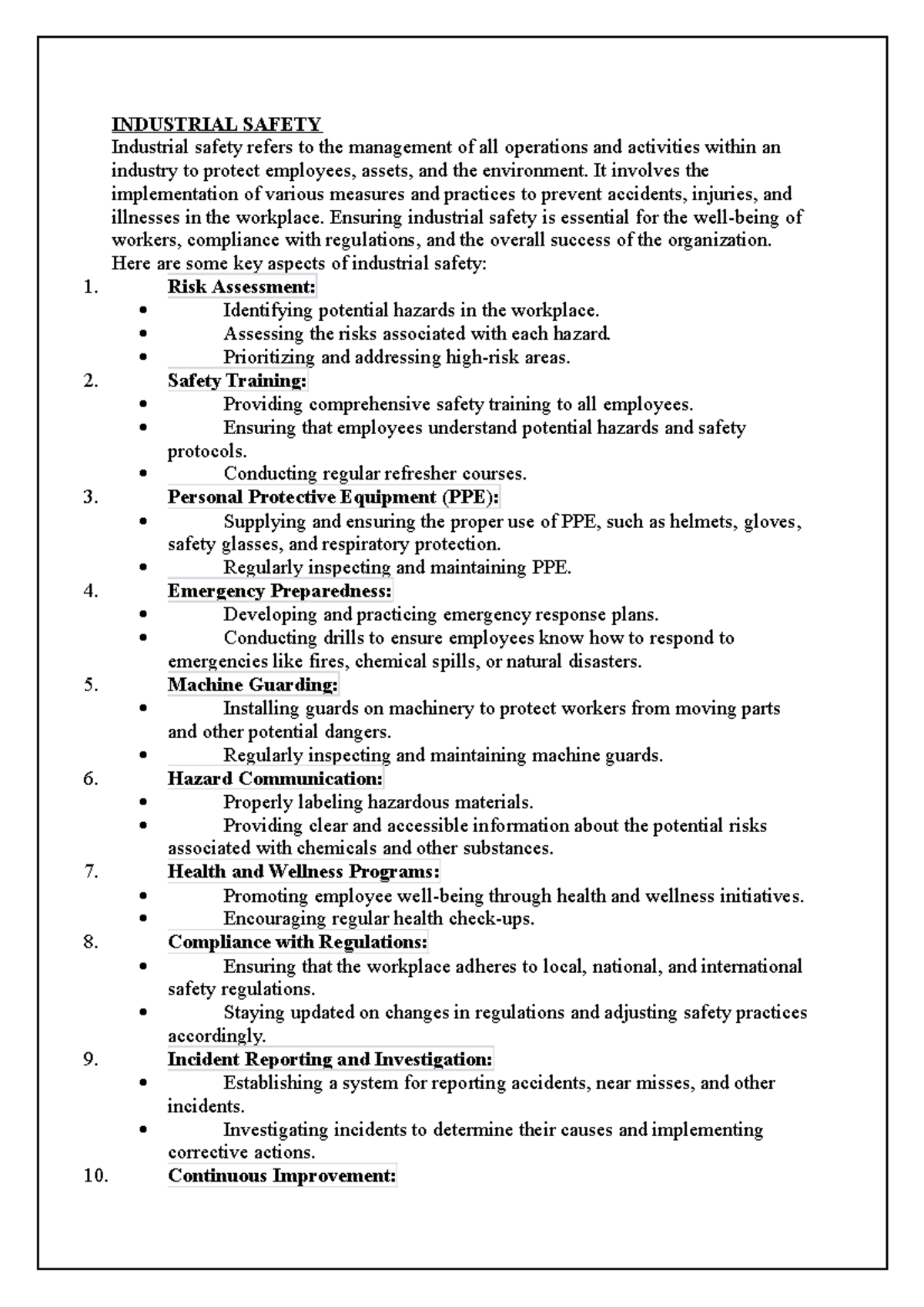 Industrial Safety - INDUSTRIAL SAFETY Industrial safety refers to the ...