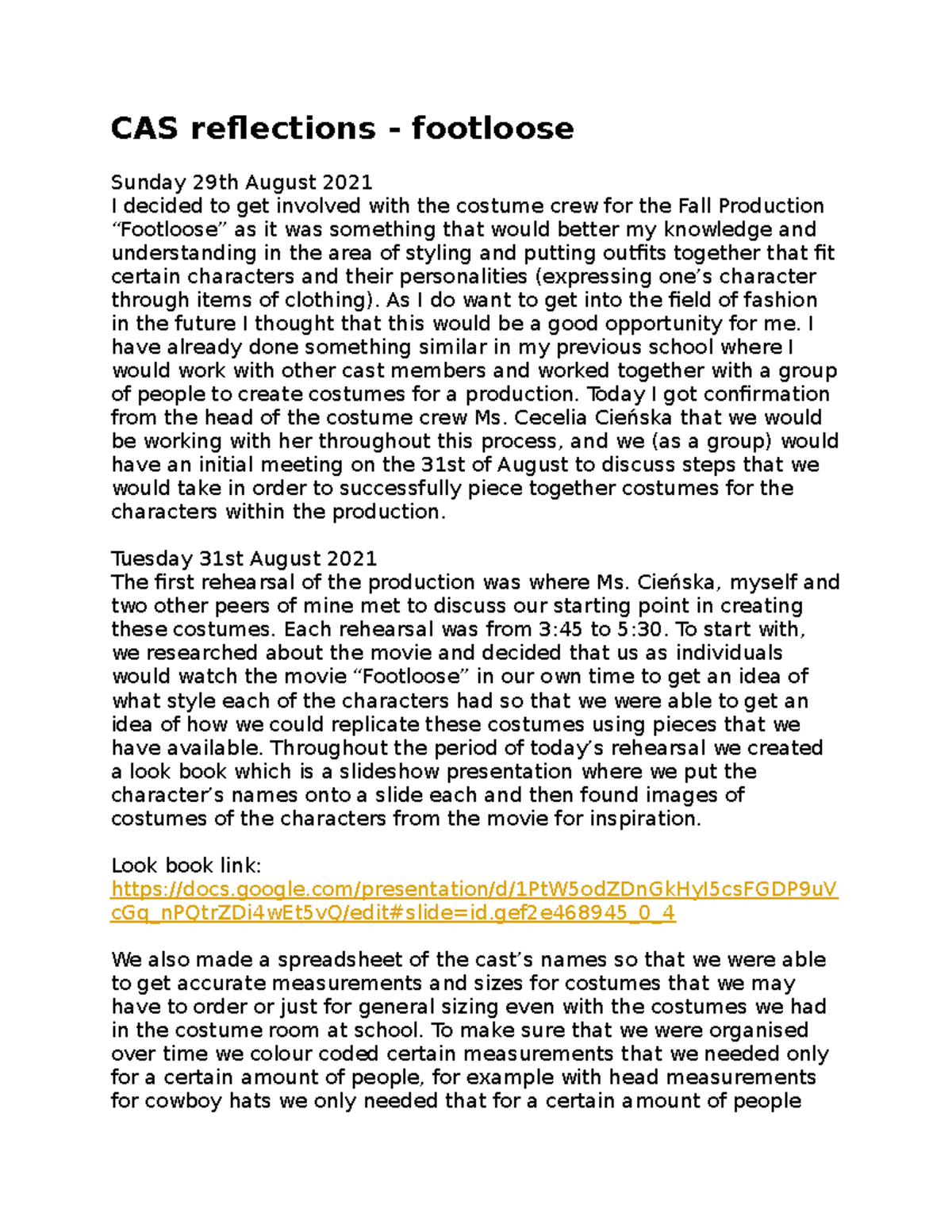 CAS Reflections footloose - CAS reflections - footloose Sunday 29th ...