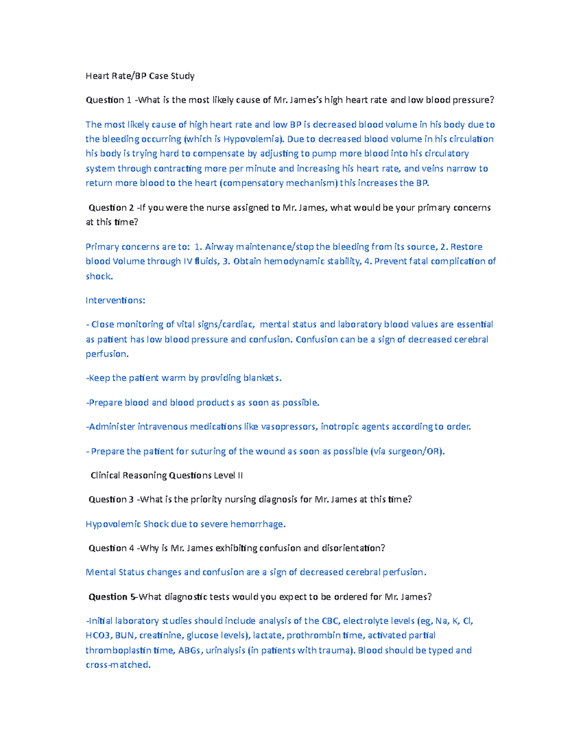 Heartrate and BP MS2 Case Study - Heart Rate/BP Case Study Question 1 -What is the most likely ...