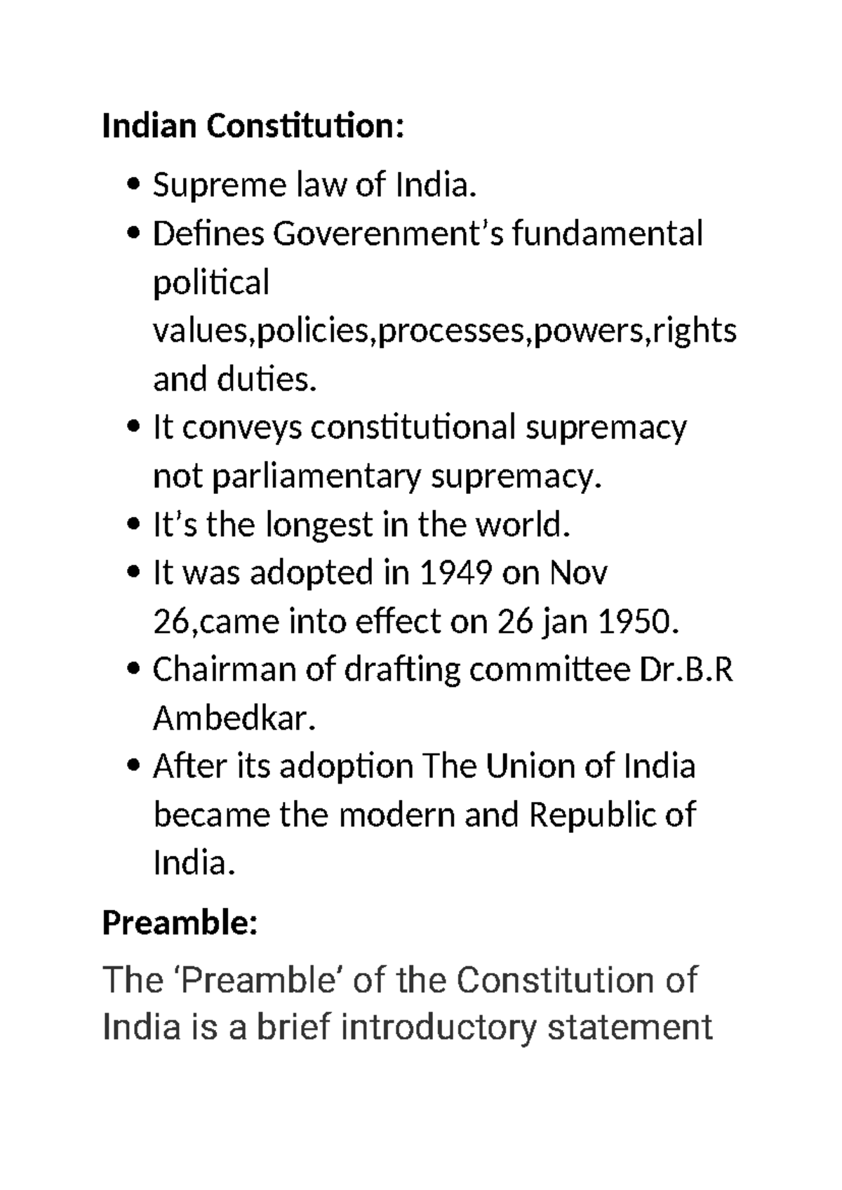 Indian Constitution Notes - Indian Constitution: Supreme law of India ...