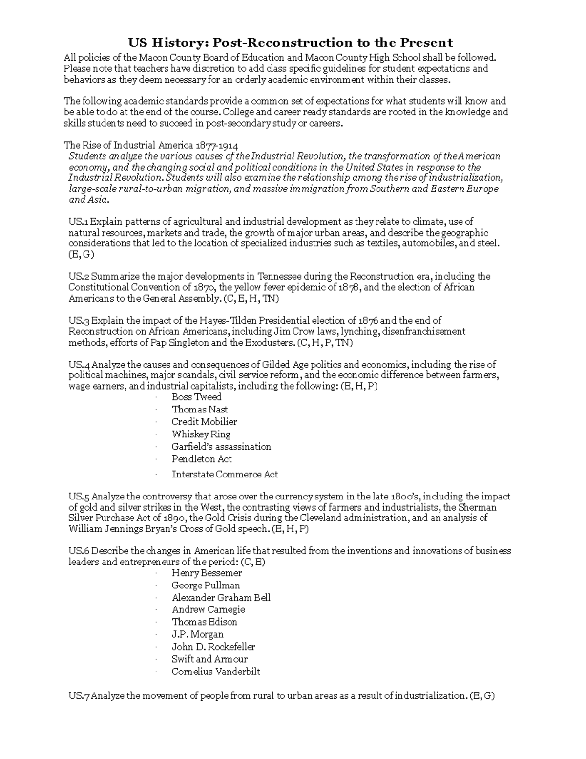 US History - coursework notes - US History: Post-Reconstruction to the ...