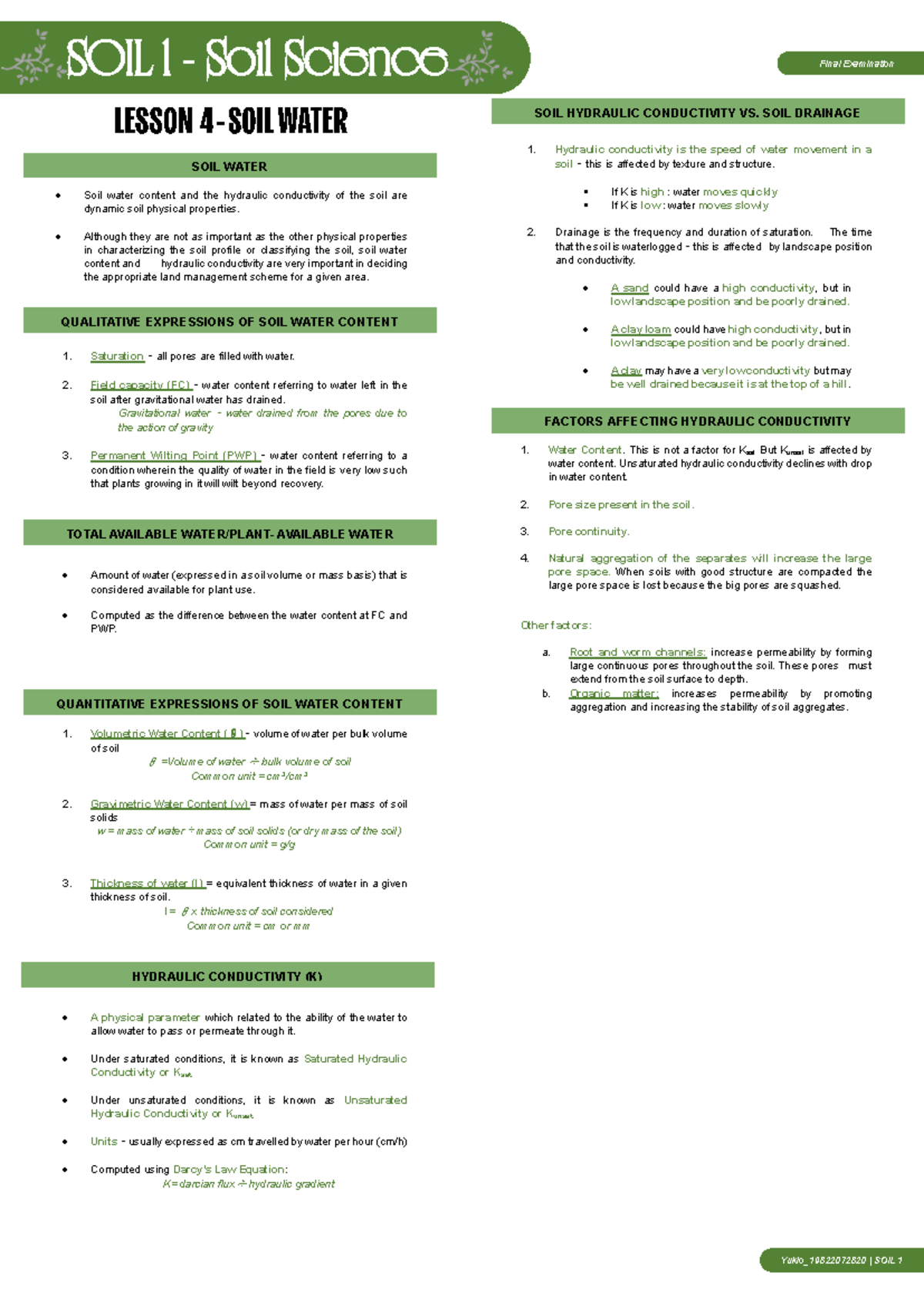 SOIL1 Reviewer Lesson-4-10 - Soil water content and the hydraulic ...