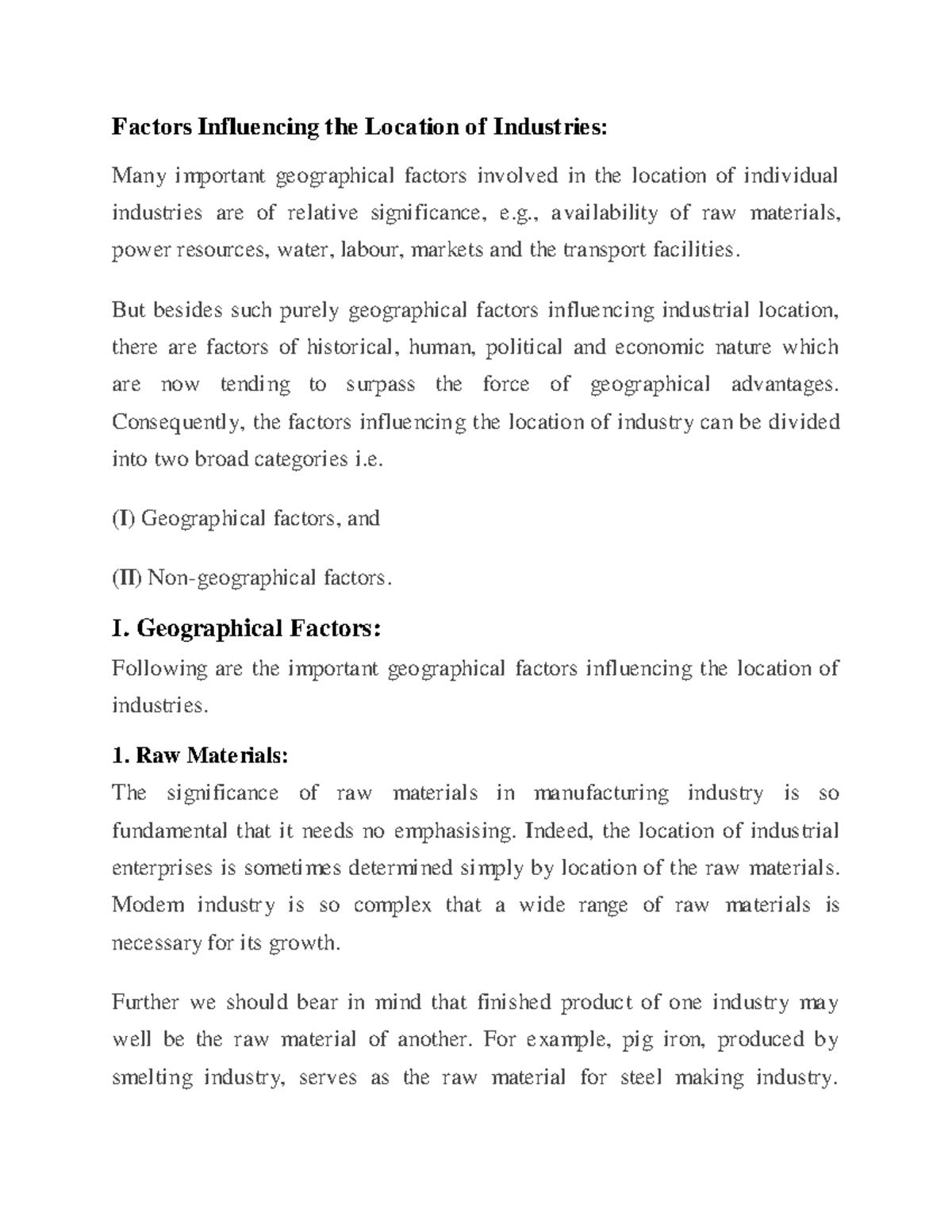 Factors influencing the location of industries - Factors Influencing ...