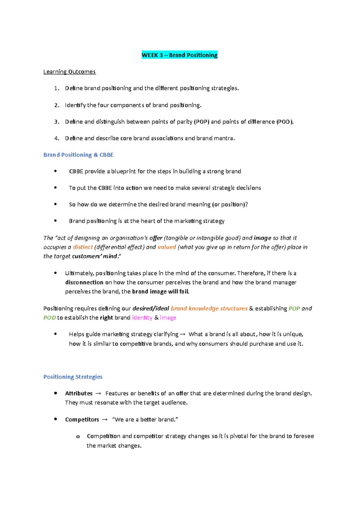 WEEK 3 - Brand Positioning (Comprehensive Lecture + Reading + Tutorial ...