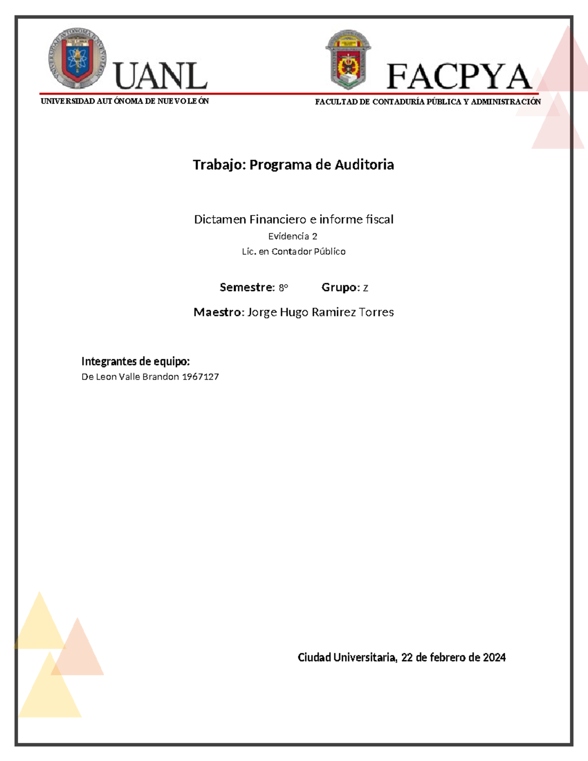 Evidencia 2 - dsdsdsdsd - Trabajo: Programa de Auditoria Dictamen ...