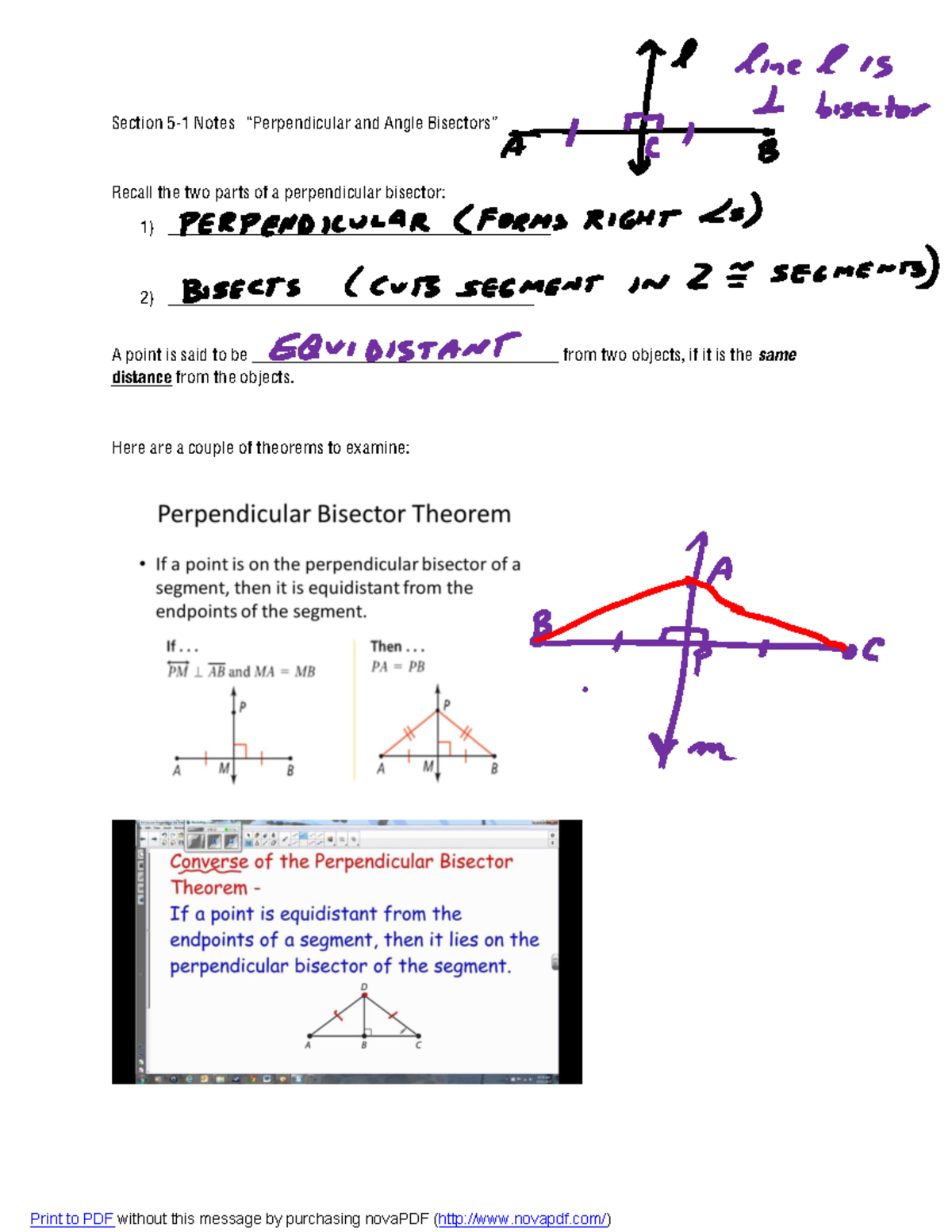 Geo Sec 5-1Notes Filled - S ection 5 - 1 Notes “Perpendicular and Angle ...