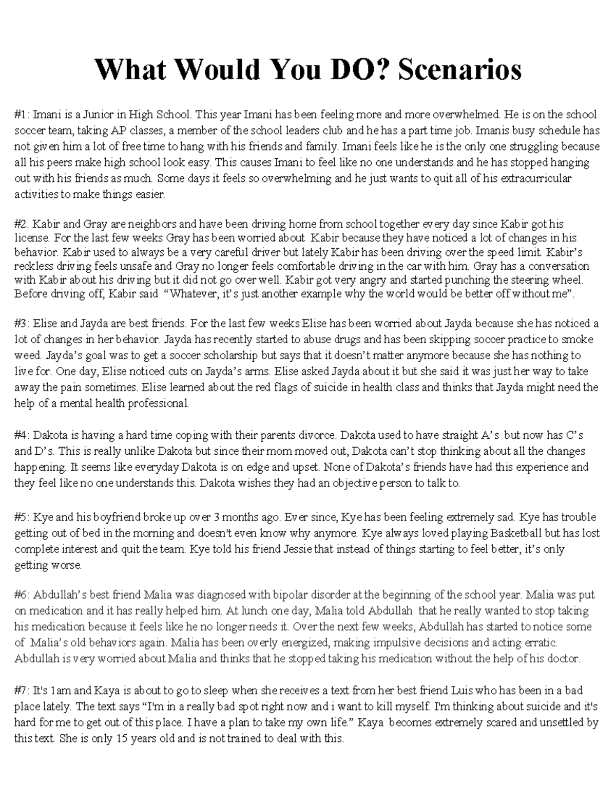 Scenarios -What would you DO Group Lesson 1, week 4 -1 - What Would You ...