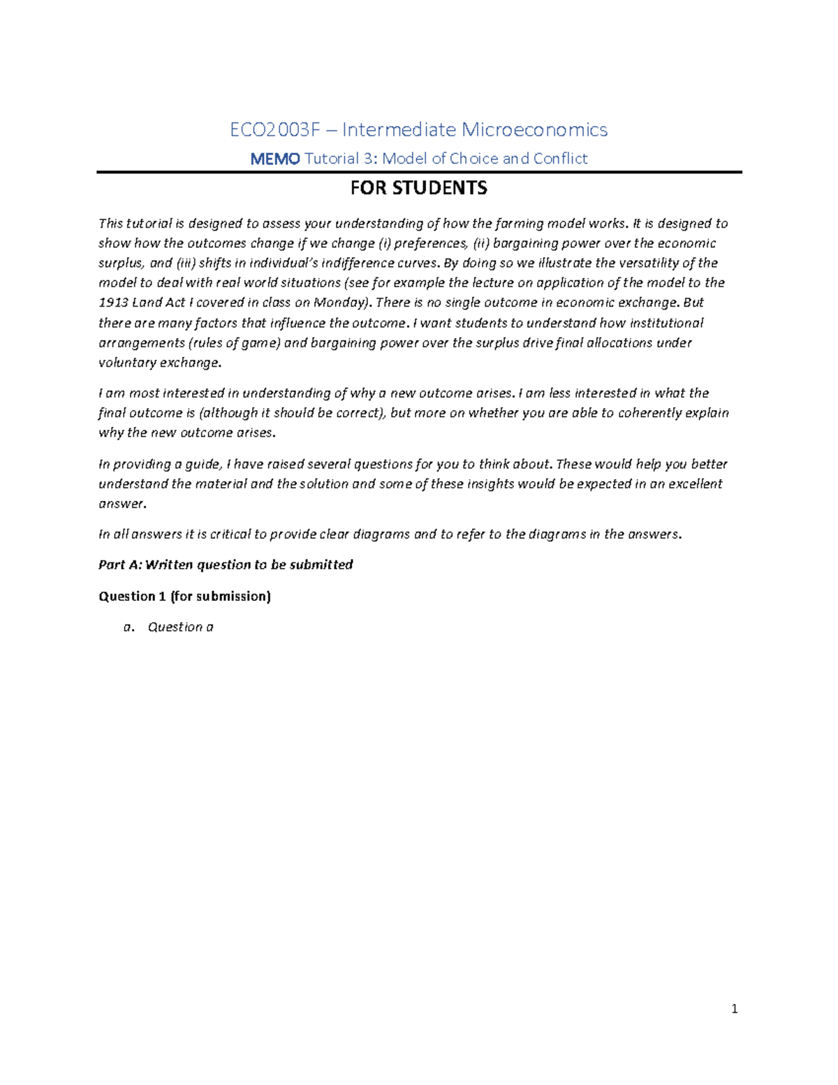 ECO2003 F tutorial 3 memo for students - ECO2003F – Intermediate ...