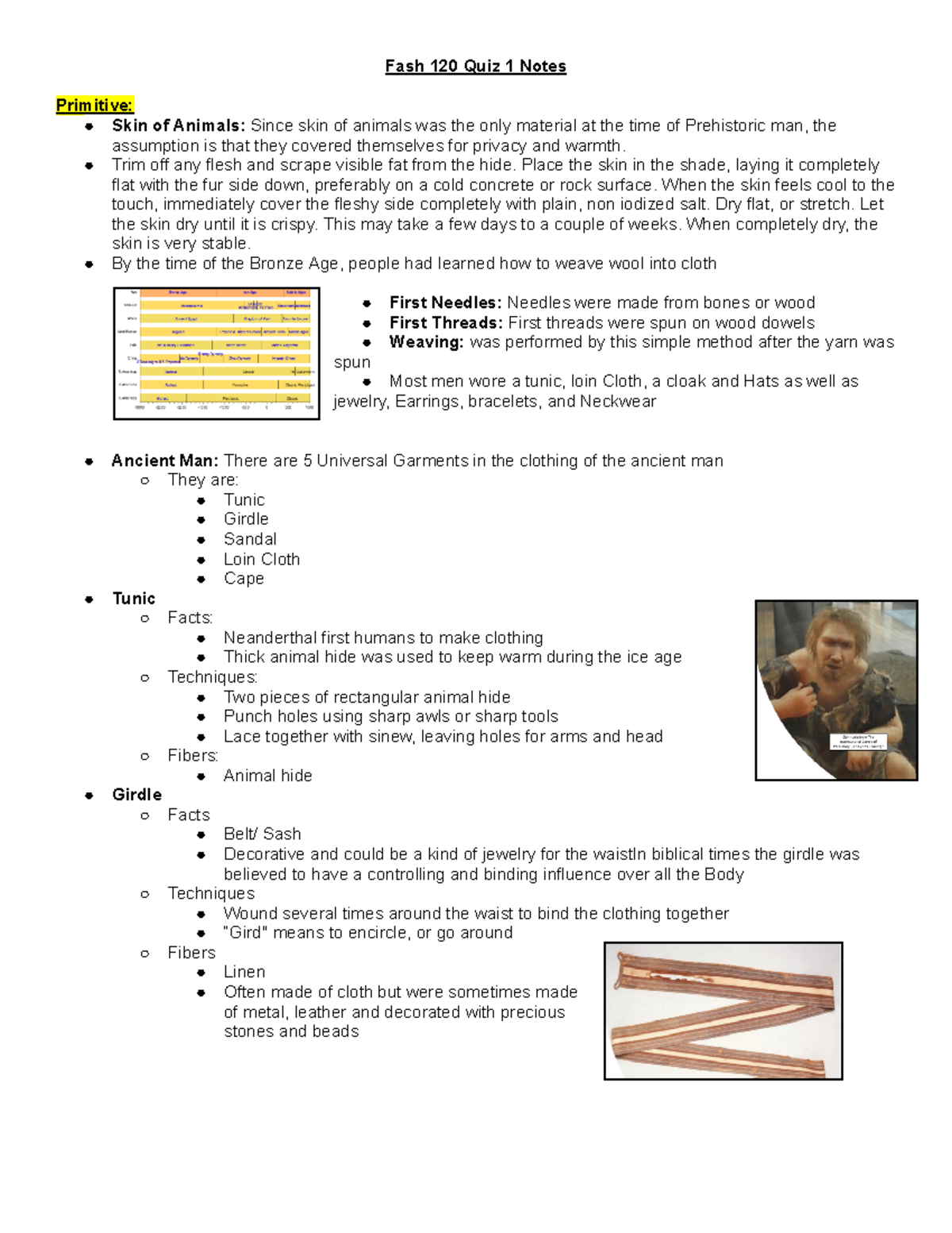 Fash 120 quiz 1 notes - Fash 120 Quiz 1 Notes Primitive: Skin of ...