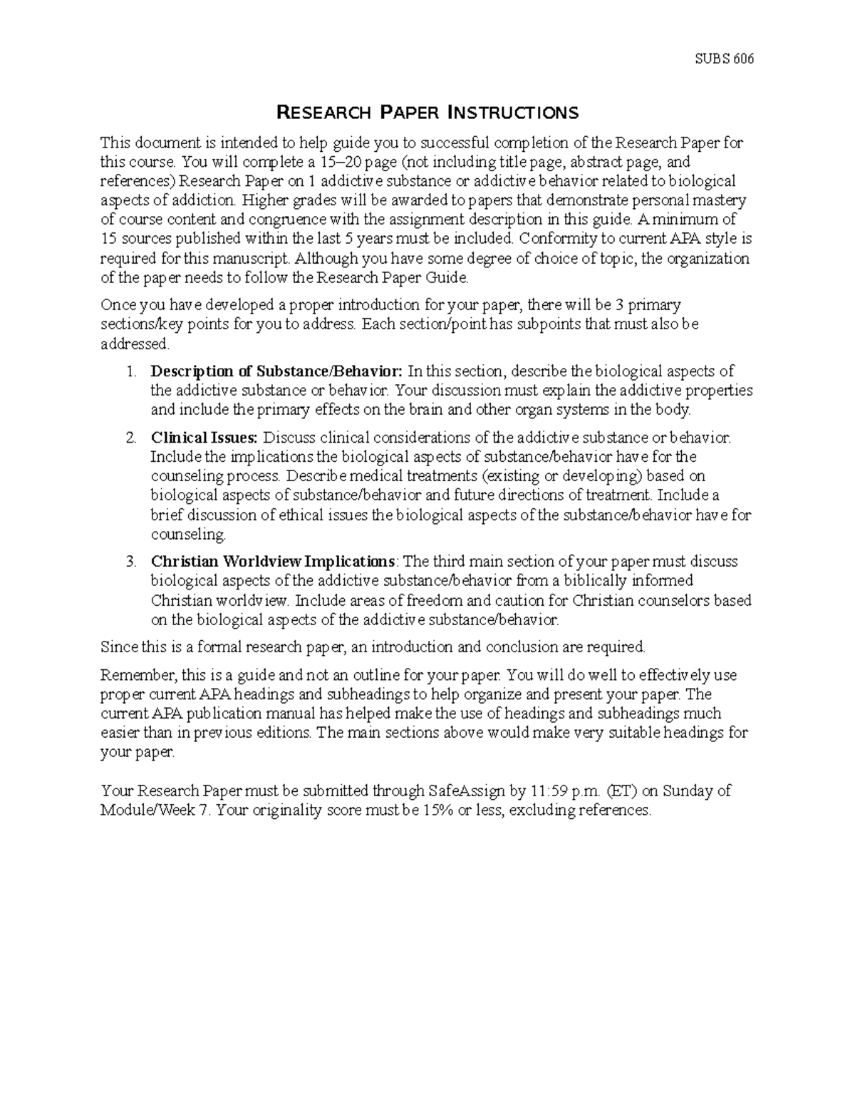 Research Paper Instructions - SUBS 606 RESEARCH PAPER INSTRUCTIONS This ...