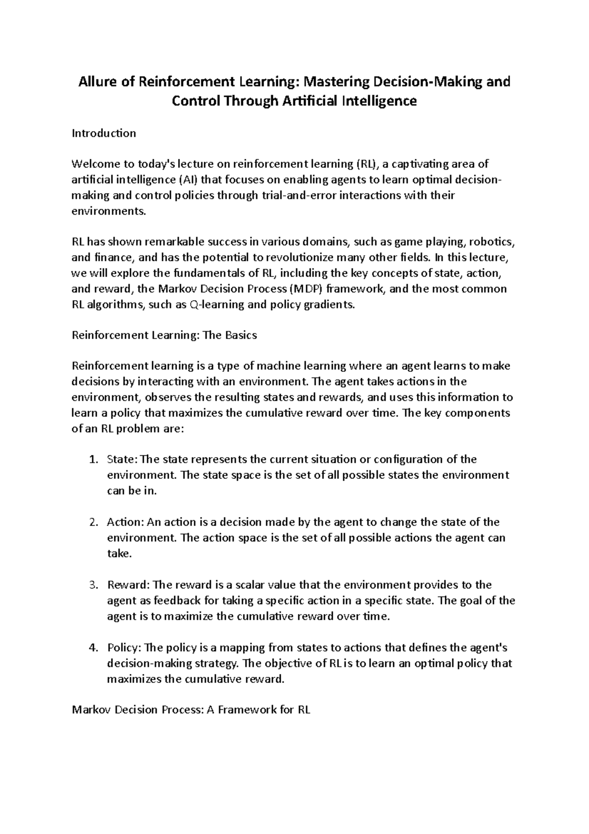 Allure of Reinforcement Learning- Mastering Decision-Making and Control ...