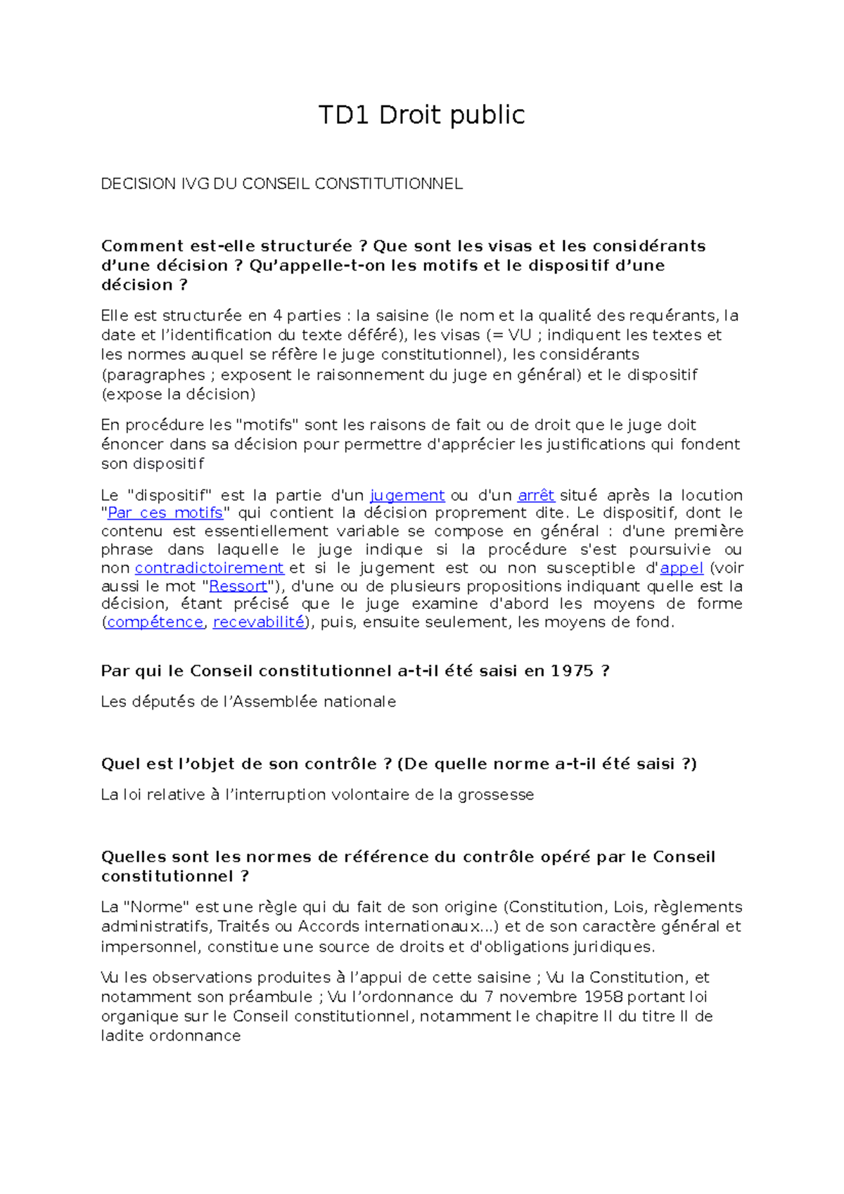 TD1 Introduction Droit public - TD1 Droit public DECISION IVG DU CONSEIL CONSTITUTIONNEL Comment ...