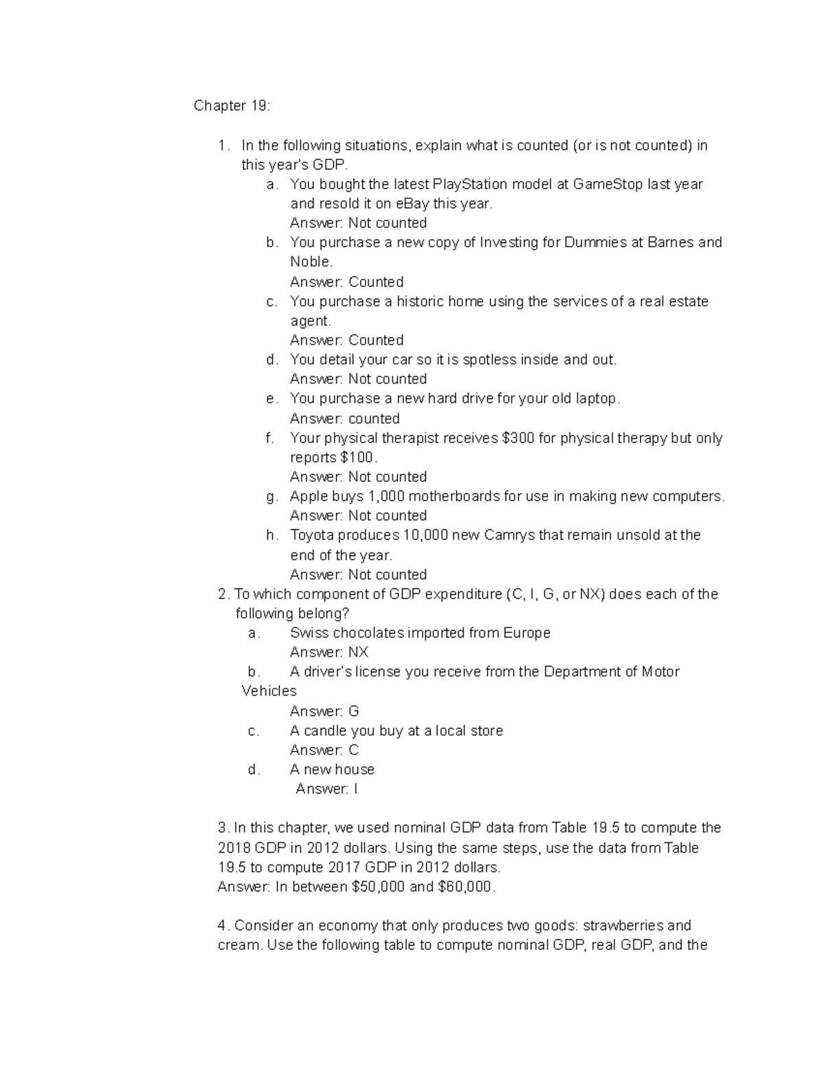 Macroeconomics Chapter 19-24 - Chapter 19: In the following situations, explain what is counted ...