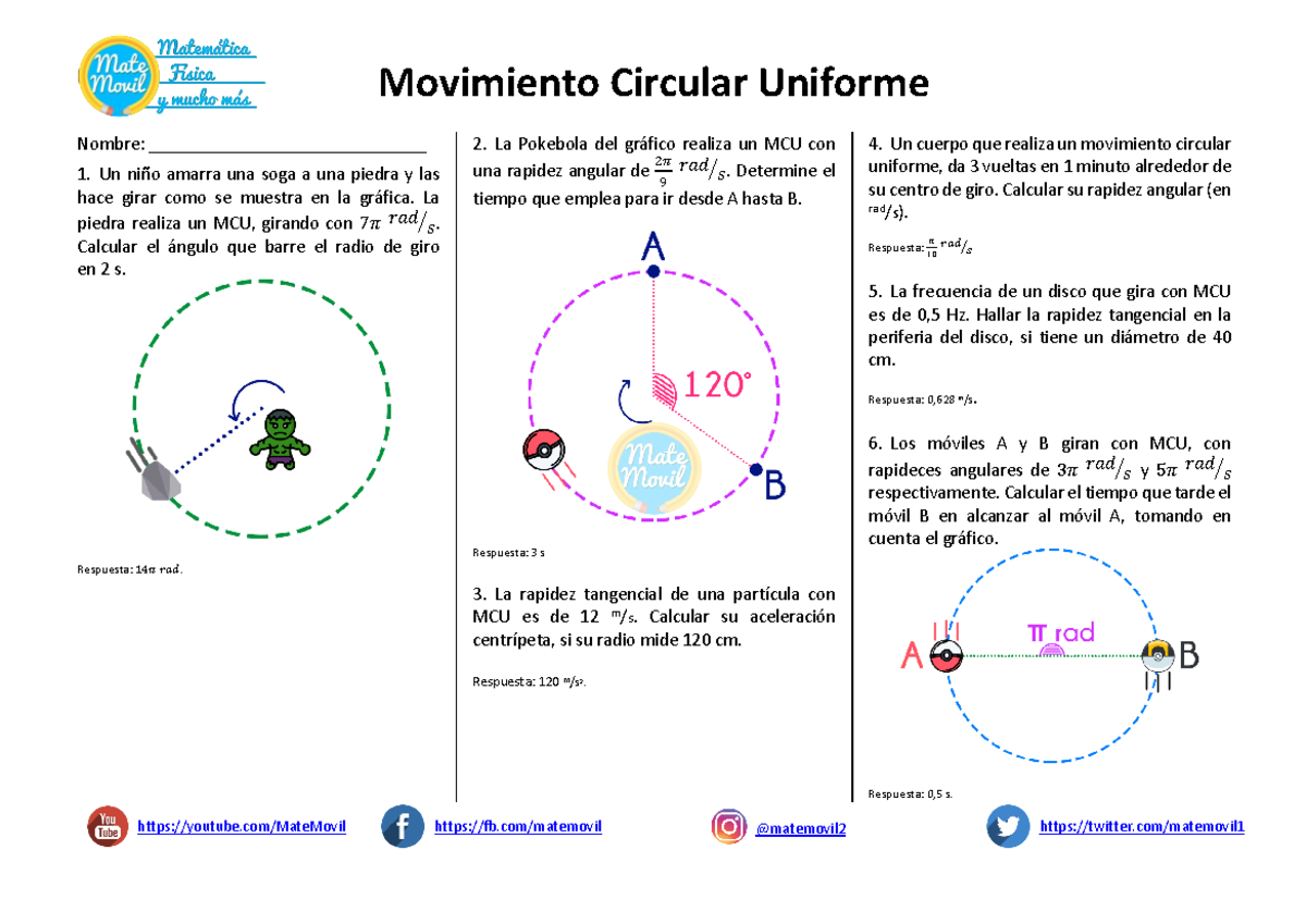 Movimiento Circular Uniforme MCU Ejercicios Propuestos PDF - Movimiento Circular Uniforme - Studocu