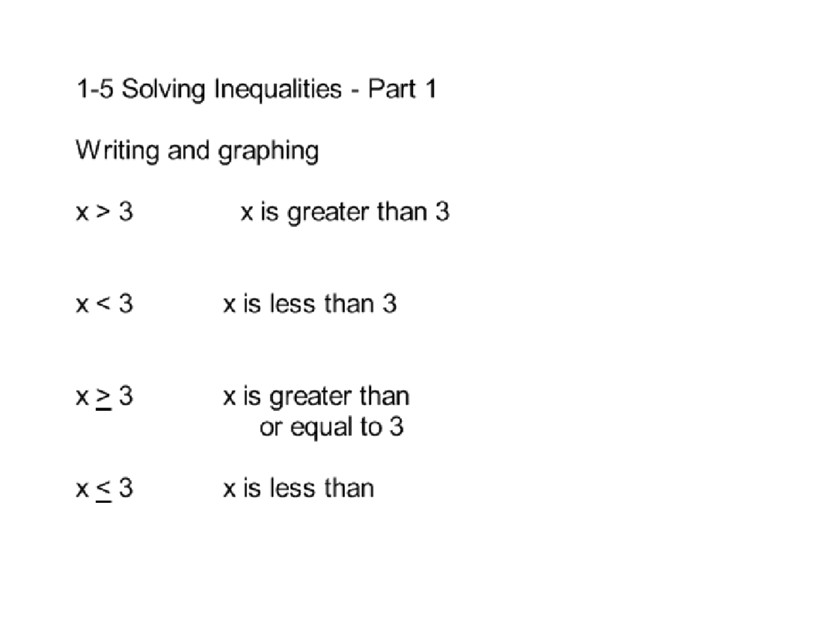 Solving Inequalities - Part 1 - Ne 5 419 Properties of Inequalities a ...