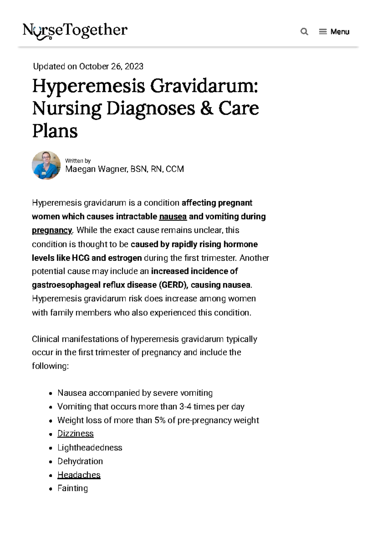 Hyperemesis Gravidarum Nursing Diagnoses & Care Plans Nurse To ...