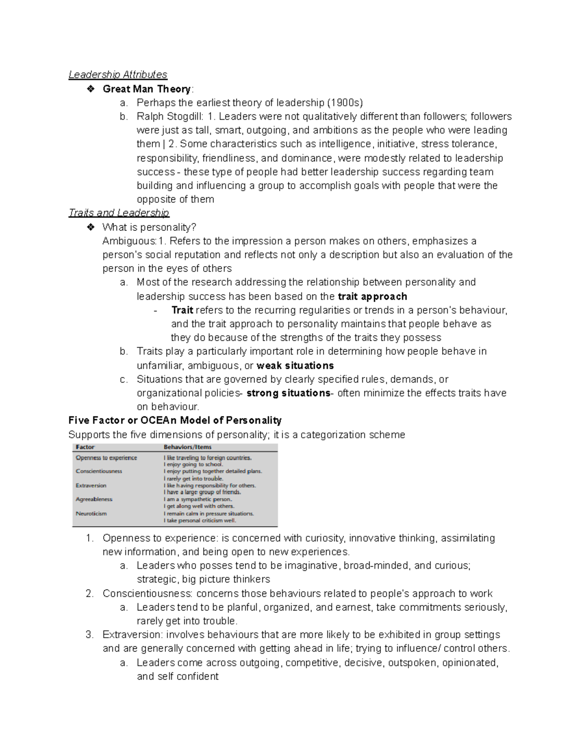 (UNIV 270) Chapter 6 Notes Leadership Attributes - Leadership ...