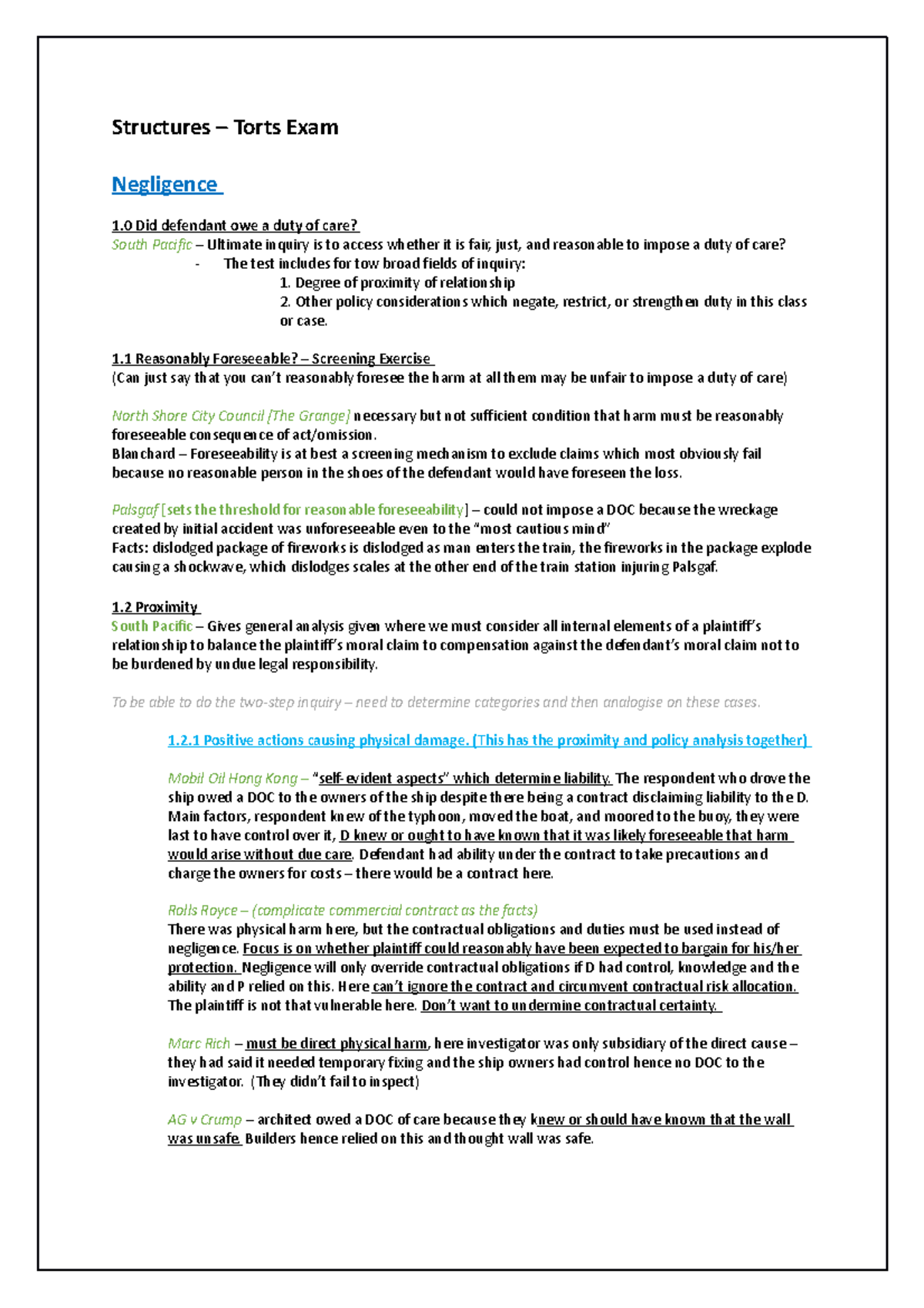 Torts Exams - Structures - Structures – Torts Exam Negligence 1 Did ...