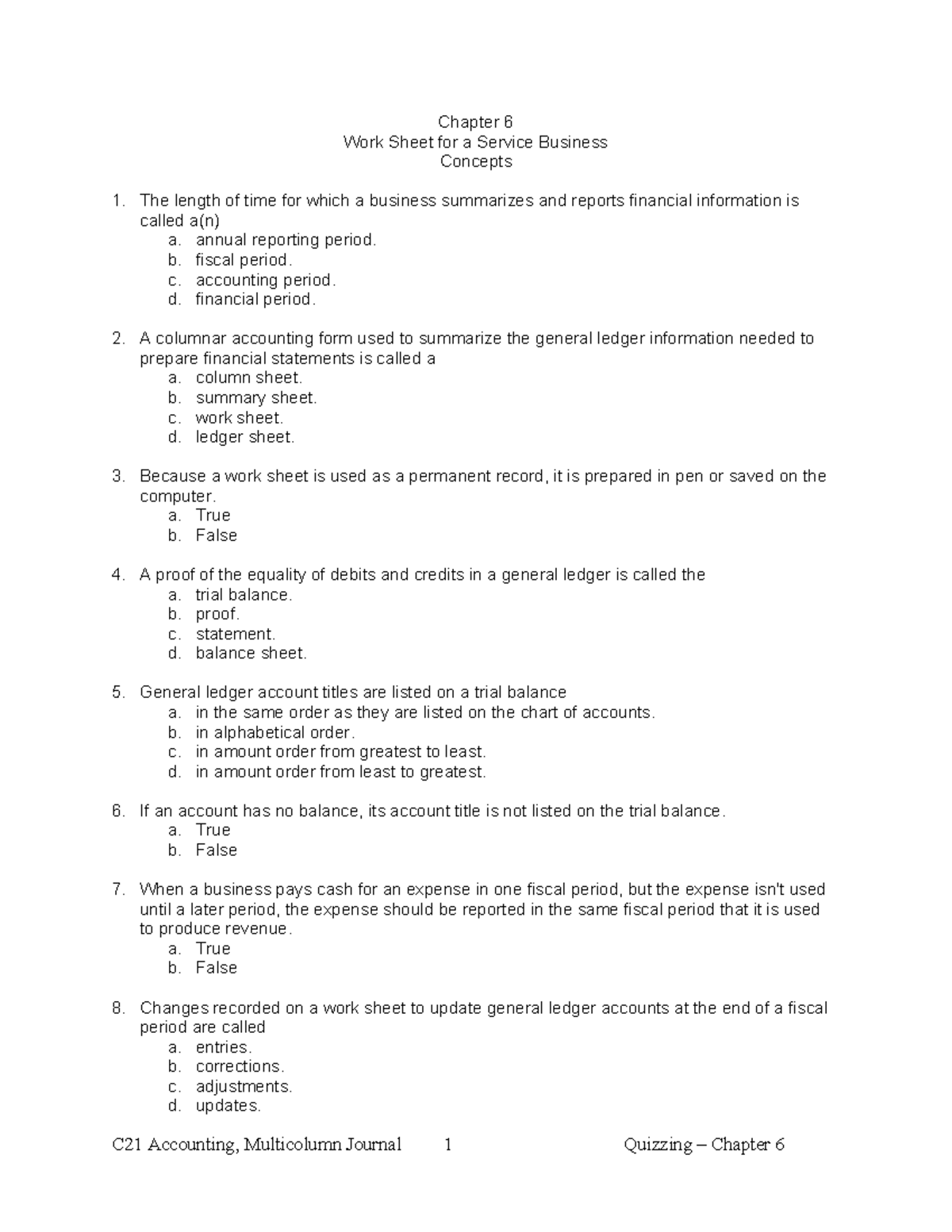 Chapter 6 Concepts - Quiz - C21 Accounting, Multicolumn Journal 1 ...