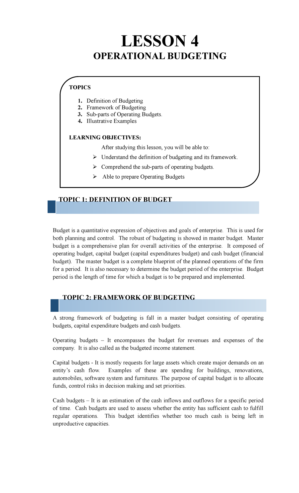 lesson-4-operational-budgeting-budget-is-a-quantitative-expression-of