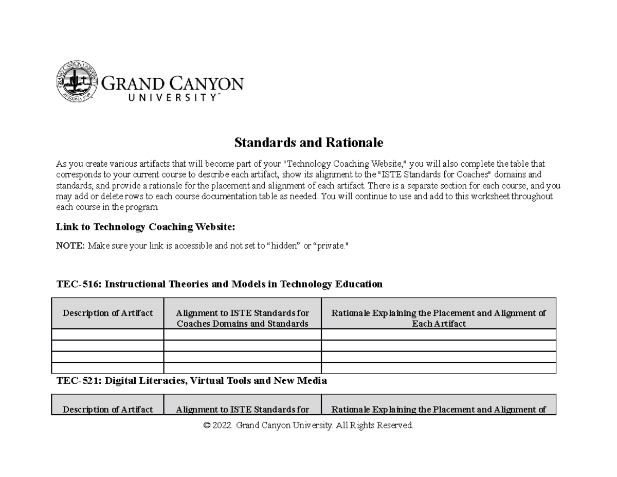 Standards-and-rationale - Standards and Rationale As you create various ...