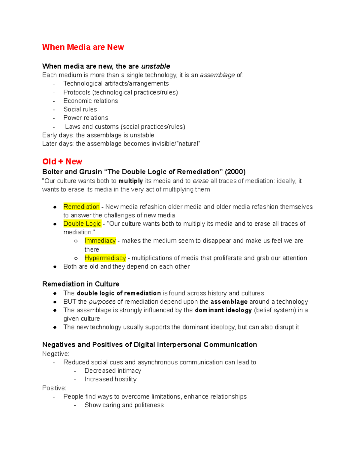 Unit 2 Lecture Notes and Extra Questions - When Media are New When ...