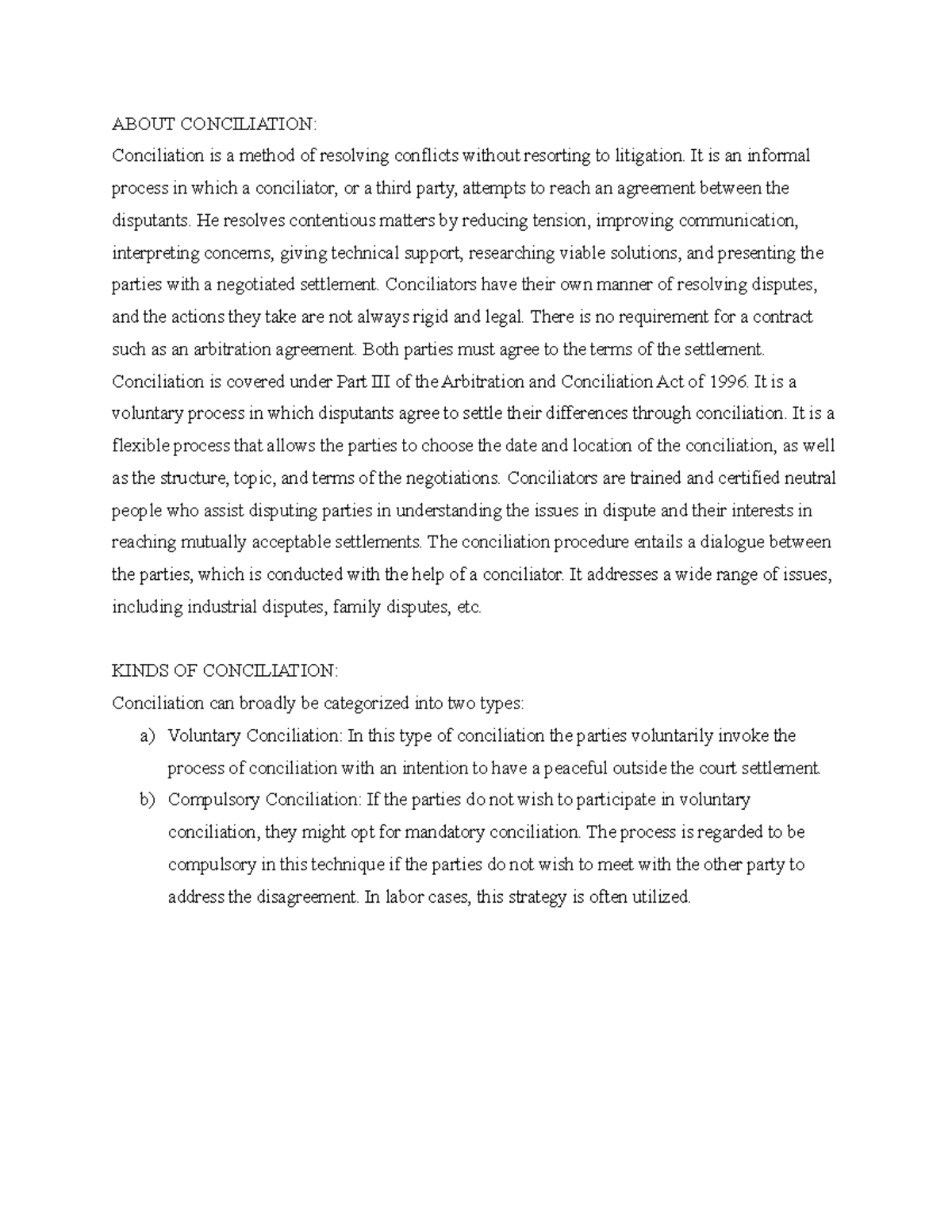 Adr - A start to a memo for conciliation - ABOUT CONCILIATION ...