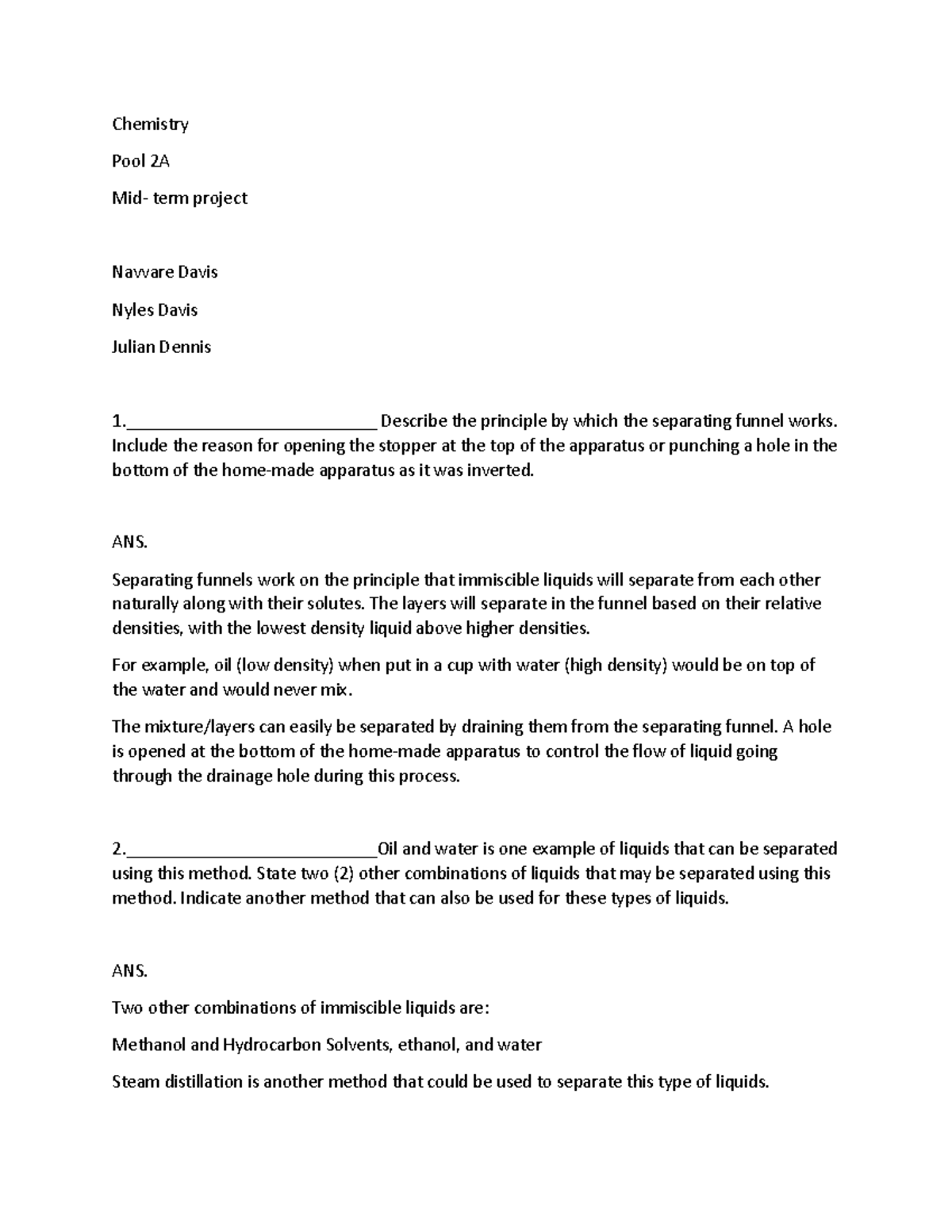Chemistry Standardize Project - Chemistry Pool 2A Mid- term project ...