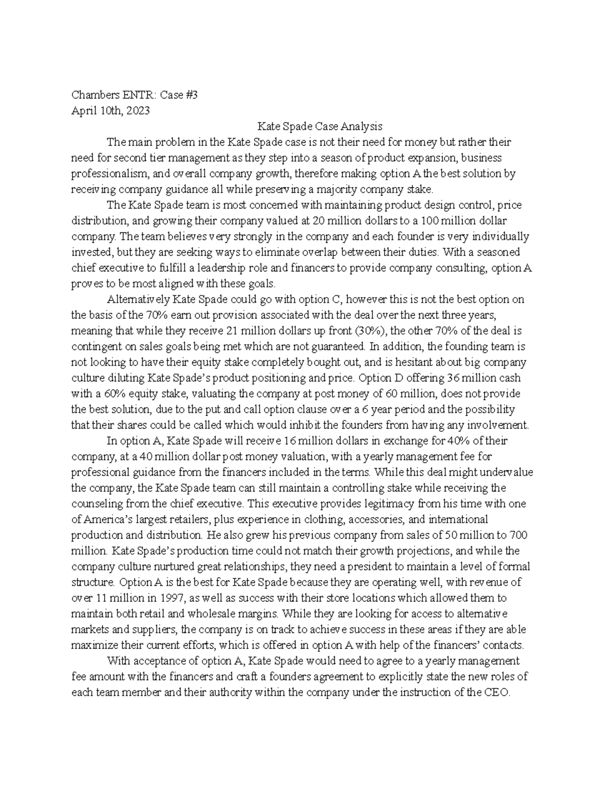 Chambers ENTR Case #3 - Case study Dr John Products - Chambers ENTR ...