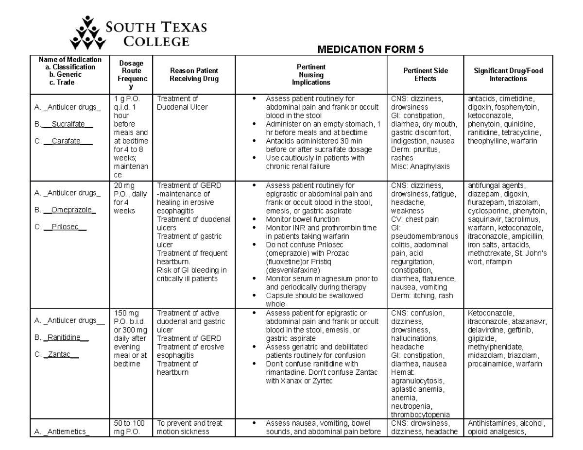 Medication form 5 - MEDICATION FORM 5 Name of Medication a ...