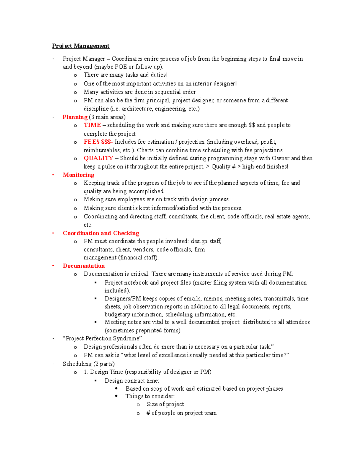 Project Management - Lecture notes - Project Management Project Manager ...