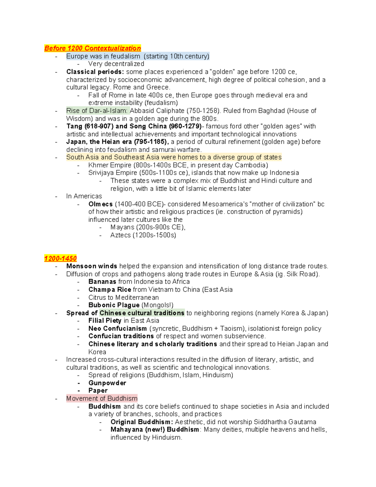 AP World Notes - Before 1200 Contextualization - Europe was in ...