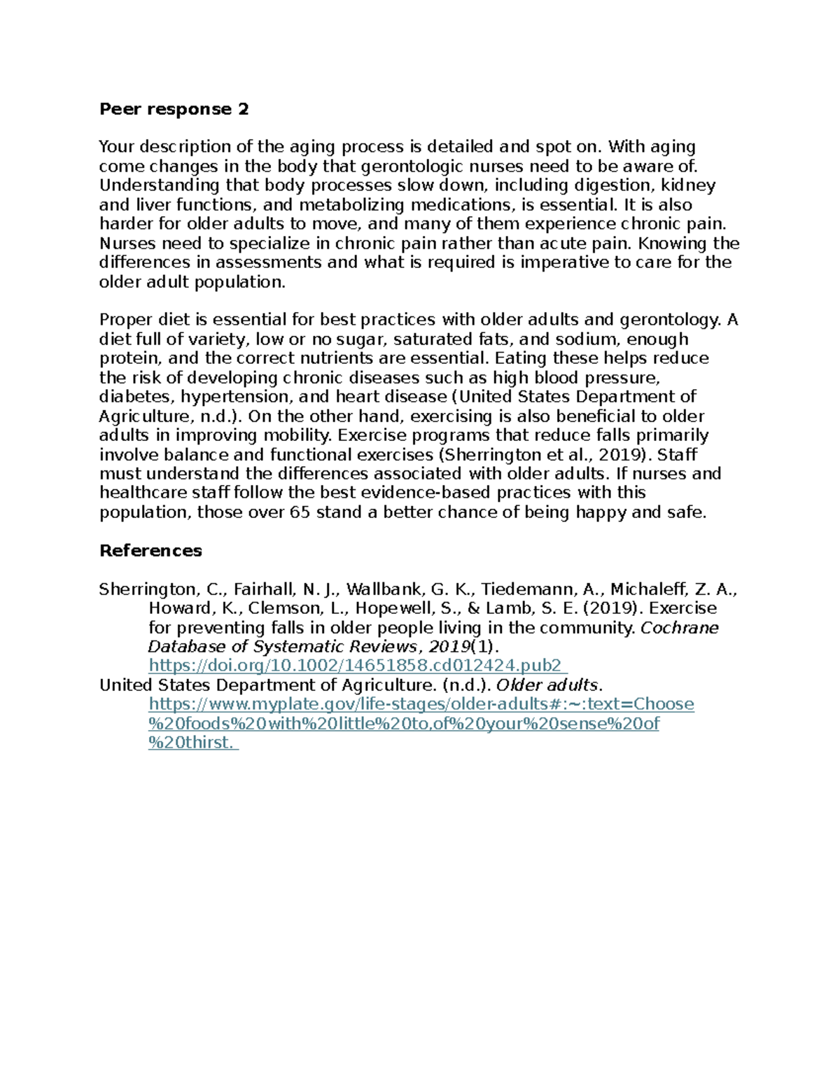 NUR 420 discussion 1.2 peer response 2 - Peer response 2 Your ...