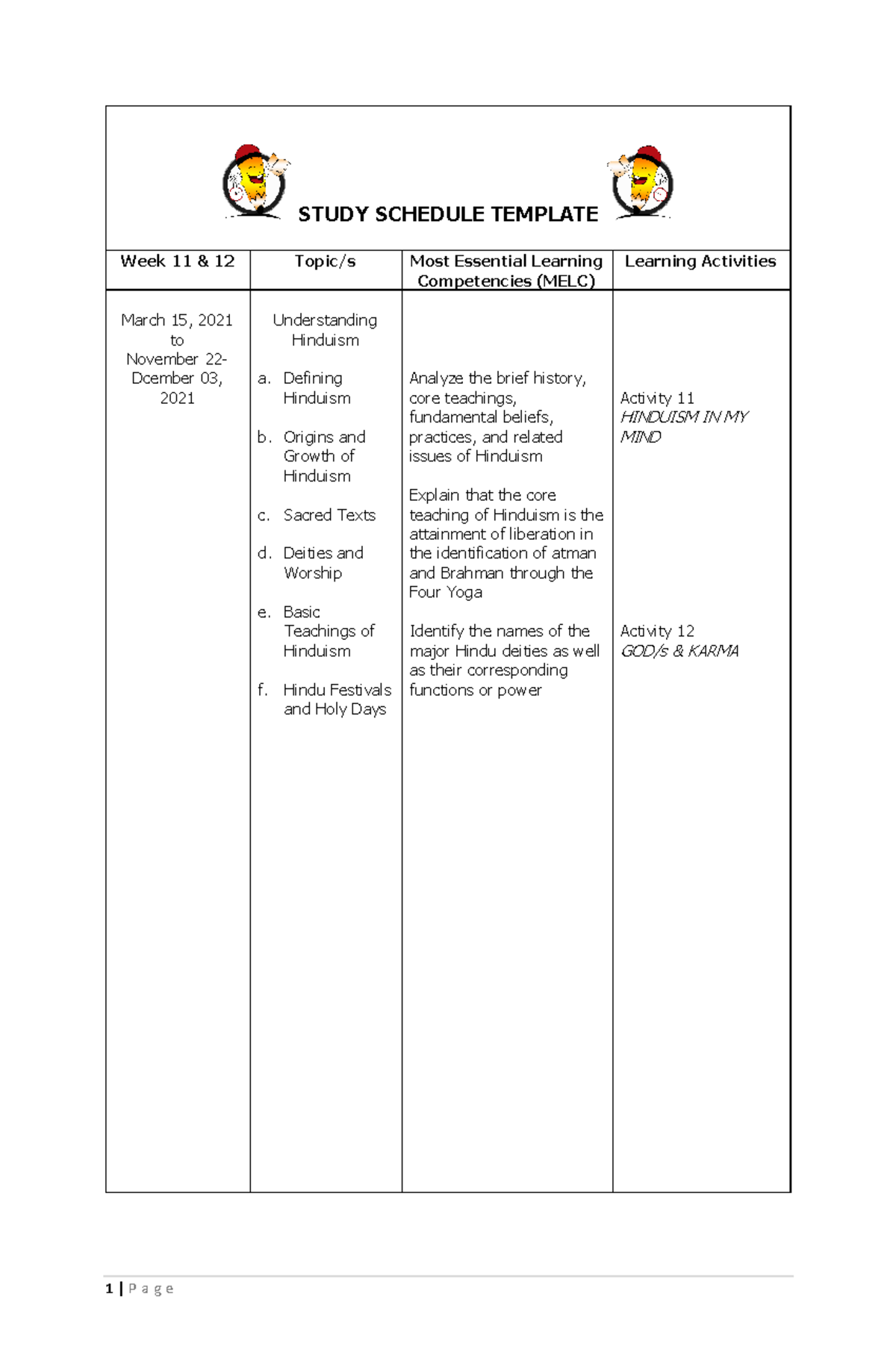 2nd-QA-Module-Compilation - STUDY SCHEDULE TEMPLATE Week 11 & 12 Topic ...
