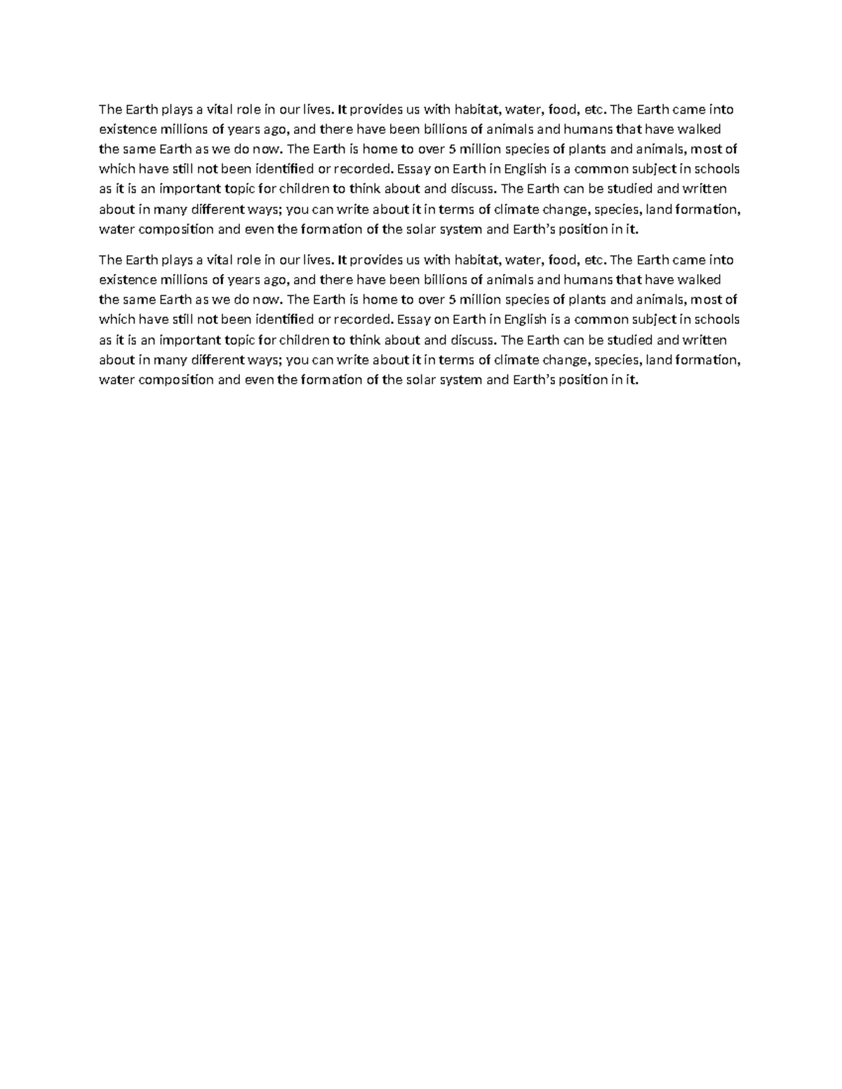 ESSAY ABOUT EARTH - The Earth plays a vital role in our lives. It ...