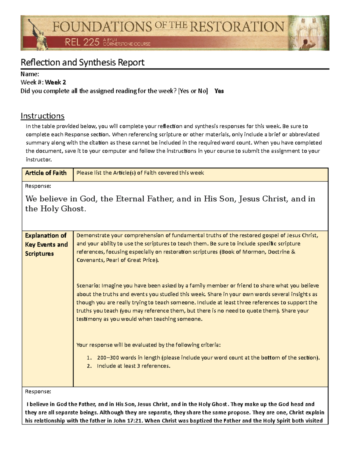 Reflection week 2 - Reflection and Synthesis Report Name: Week #: Week ...