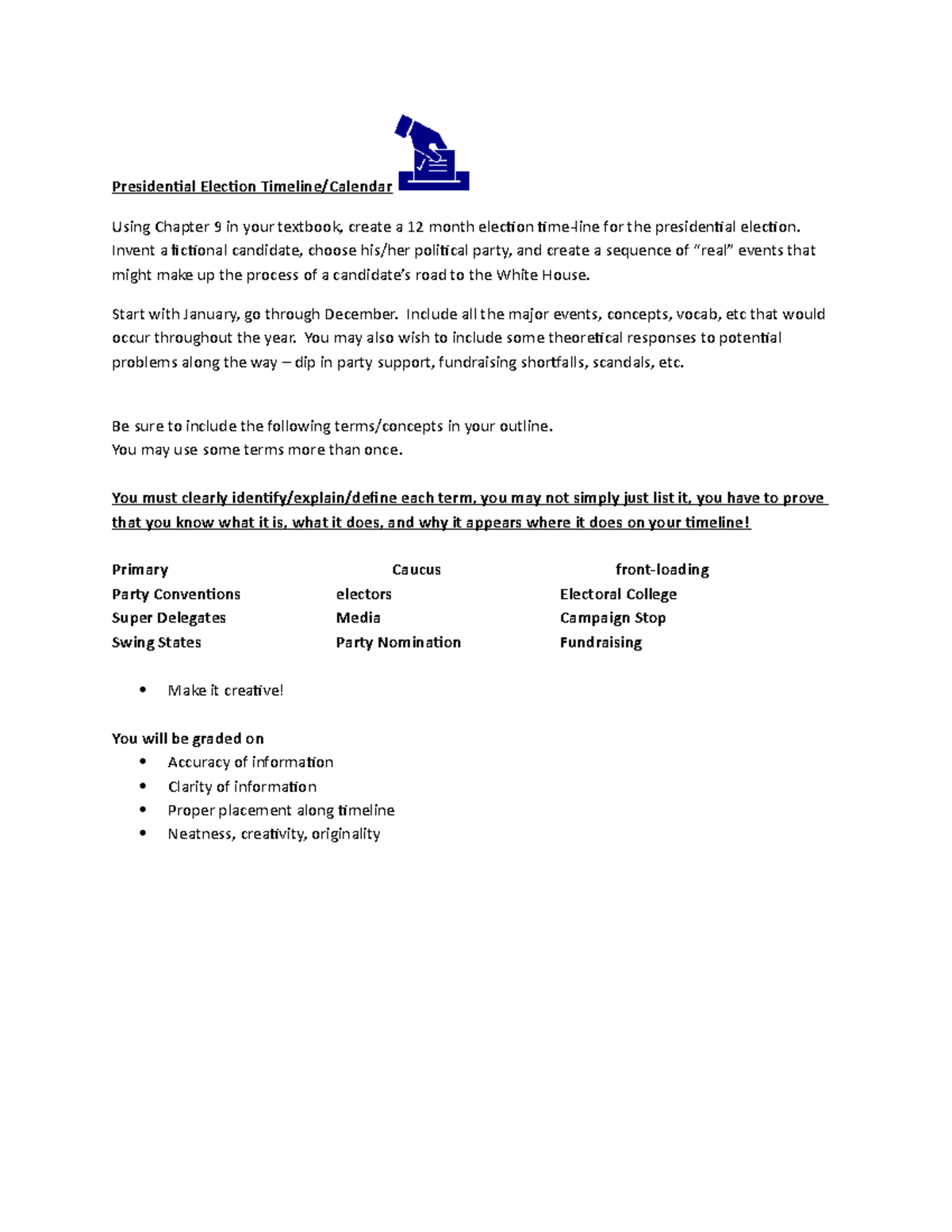 Presidential Election Timeline Assignment for American National ...