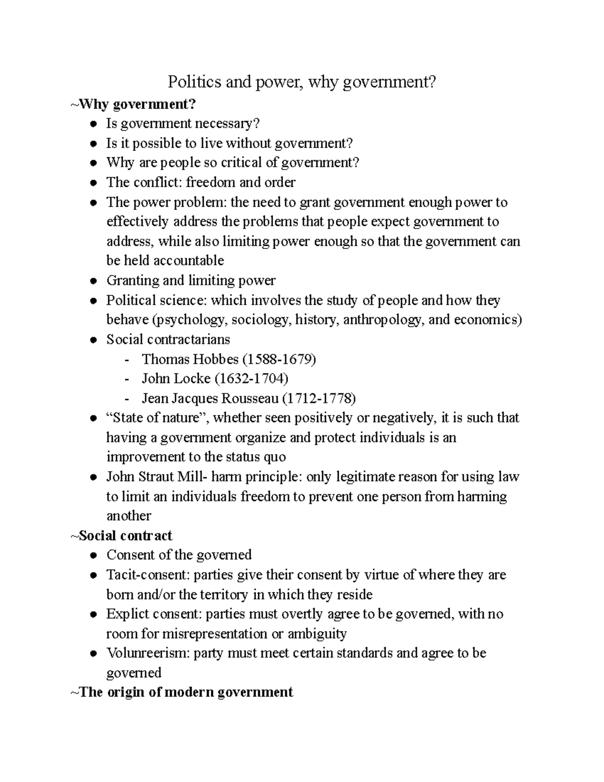 Politics and power, why government - Studocu