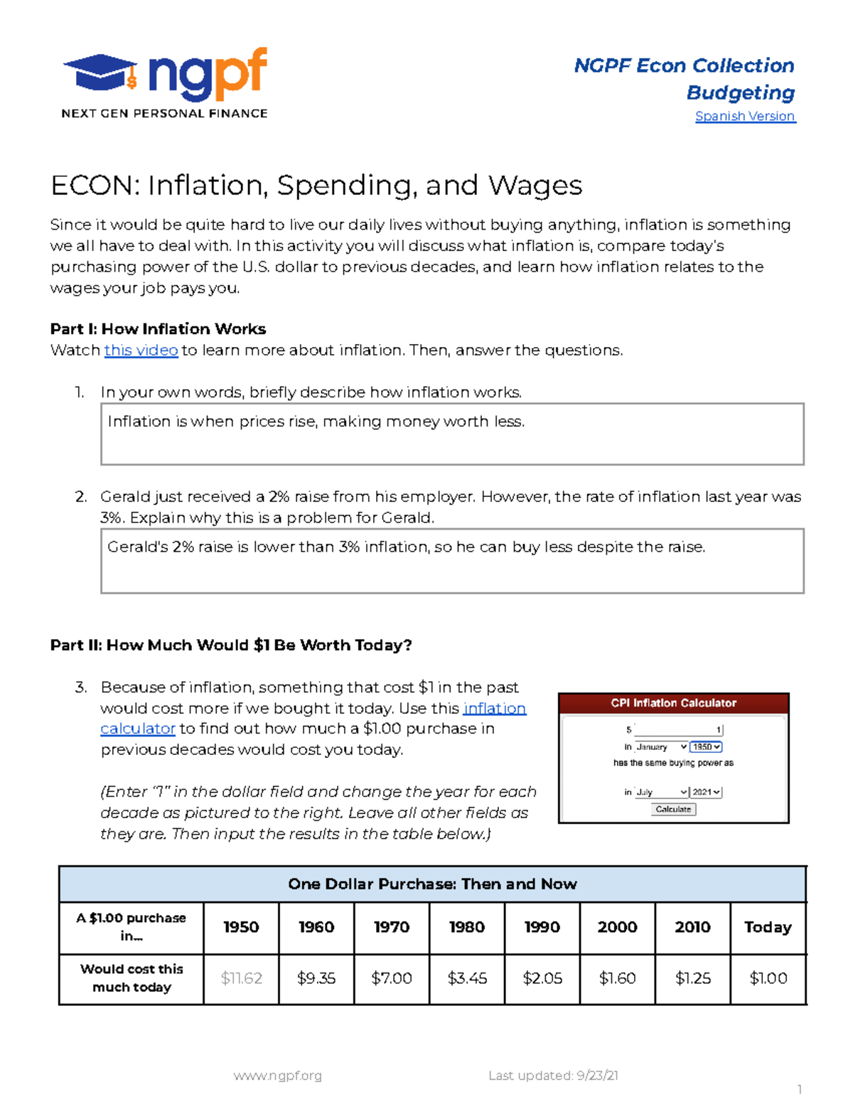 Copy of ECON Inflation, Spending, and Wages - NGPF Econ Collection ...