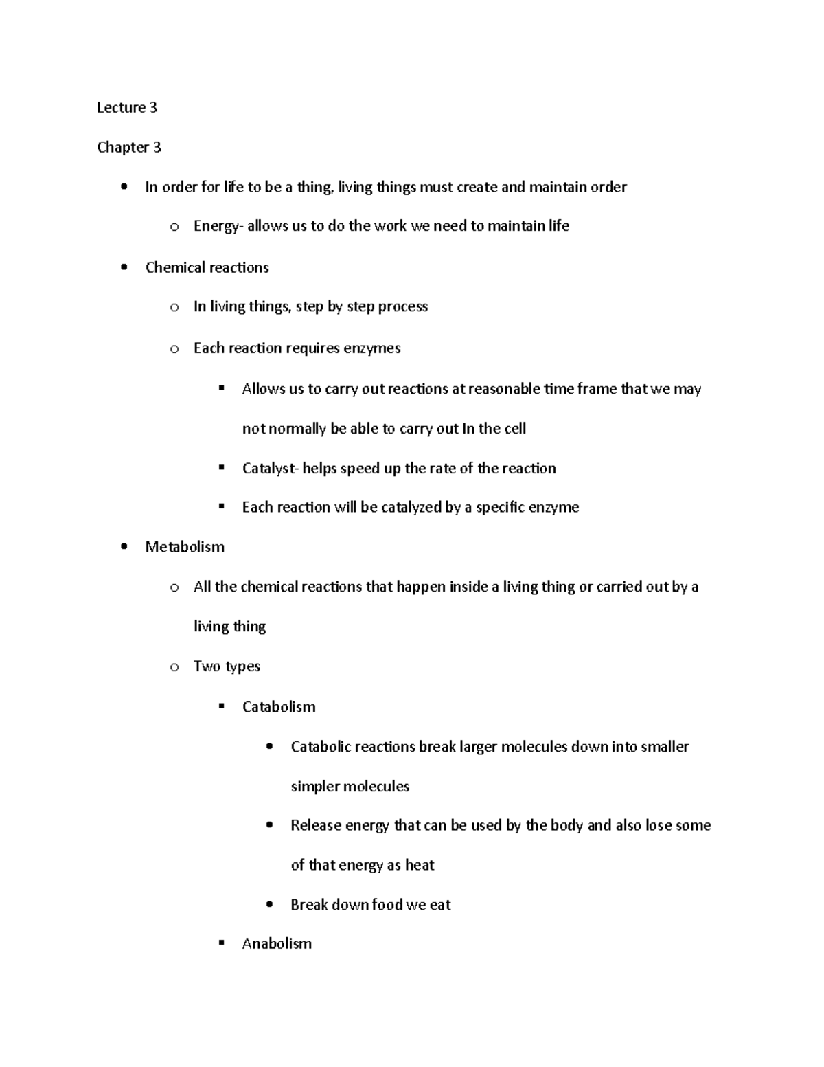 Lecture Notes 3 - Lecture 3 Chapter 3 In order for life to be a thing ...